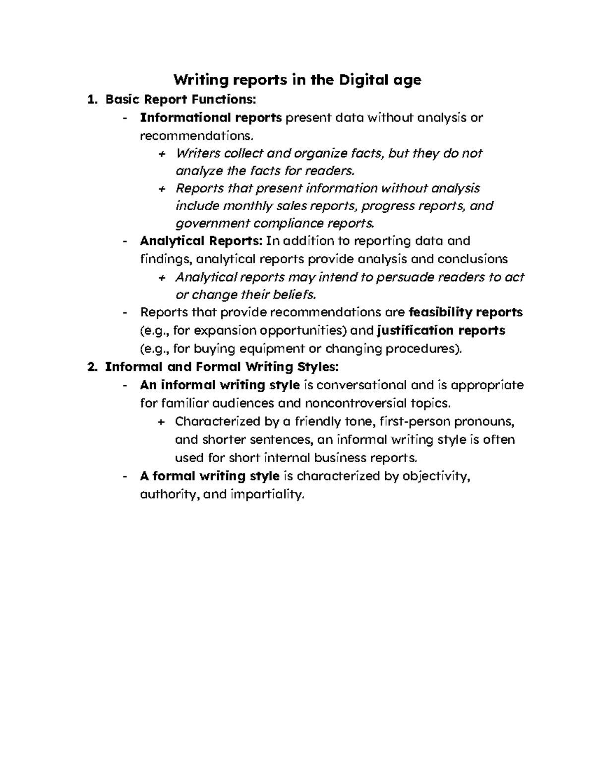Writing Reports in the Digital Age: Key Functions & Styles - Studocu