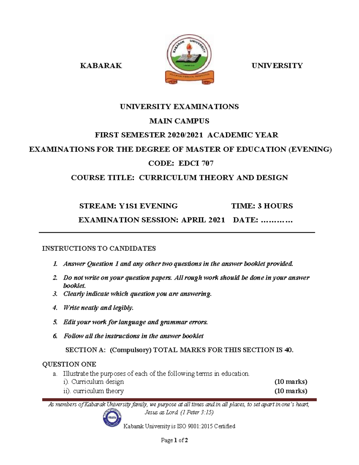 EDCI 707 Final Exam: Curriculum Theory and Design Notes - Studocu