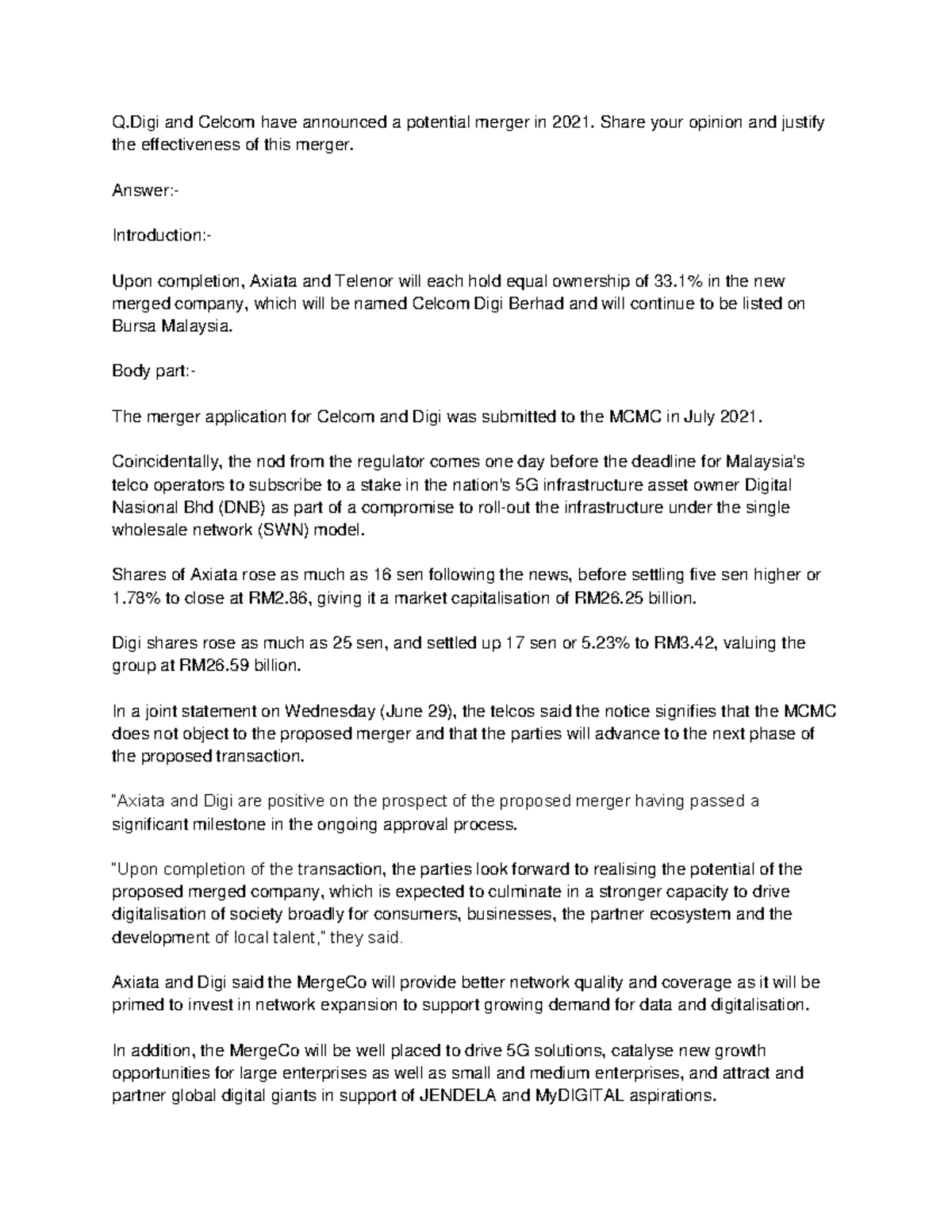 Digi and Celcom have announced a potential merger in 2021. Share your ...