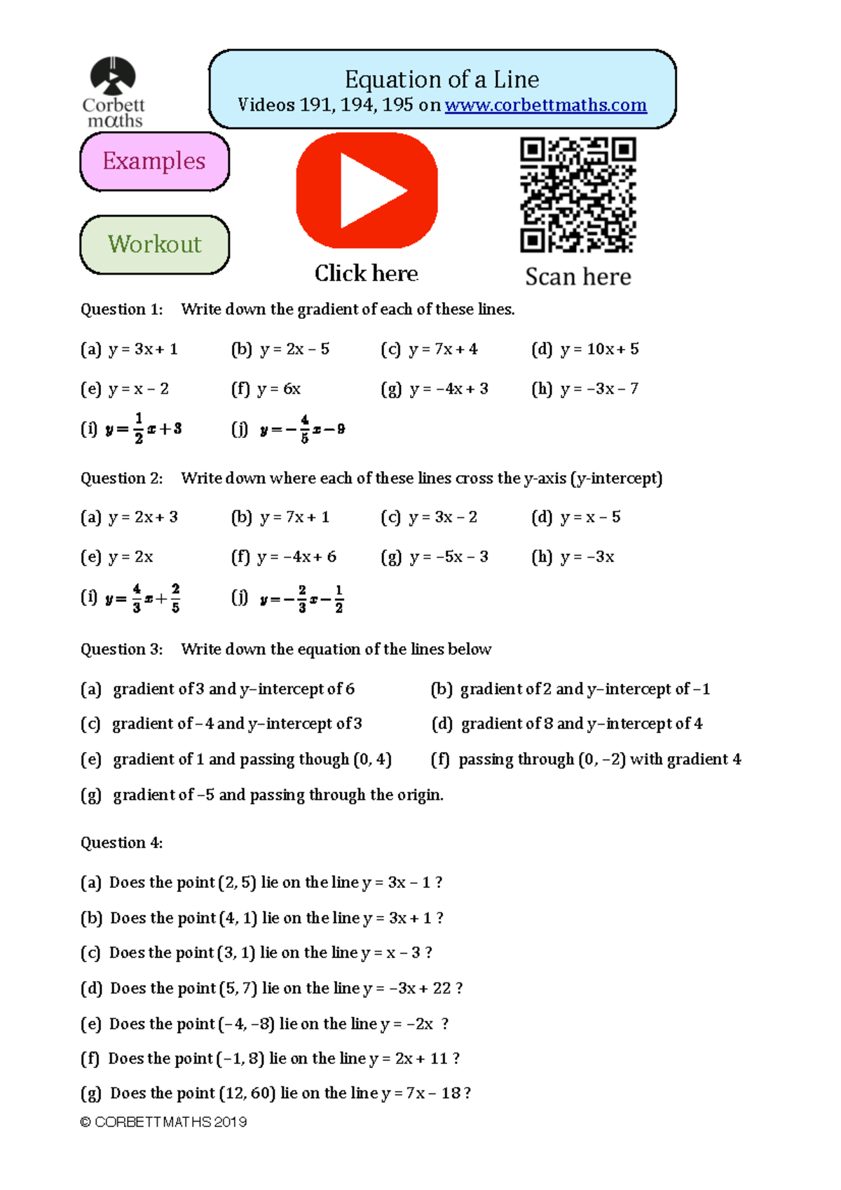 Equation of a Line pdf - Equation of a Line Videos 191, 194, 195 on ...