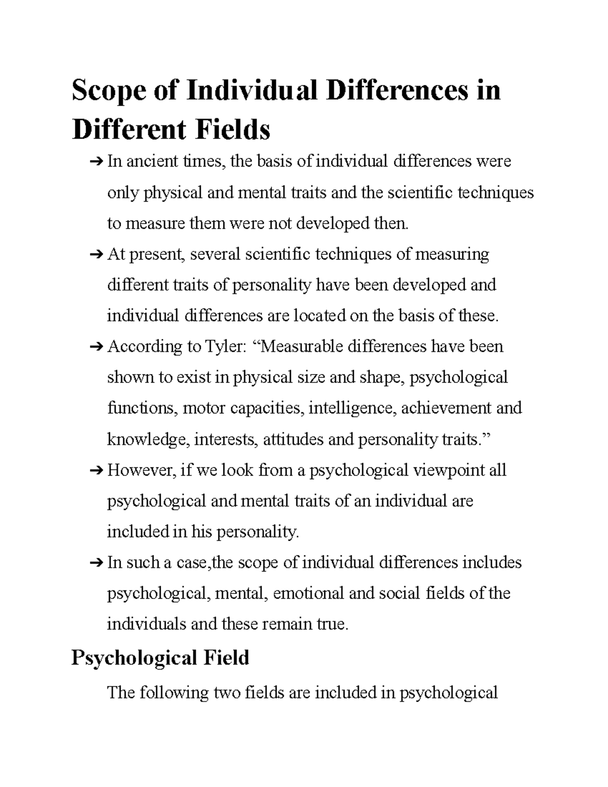 Psychology Of Individual Differences Notes