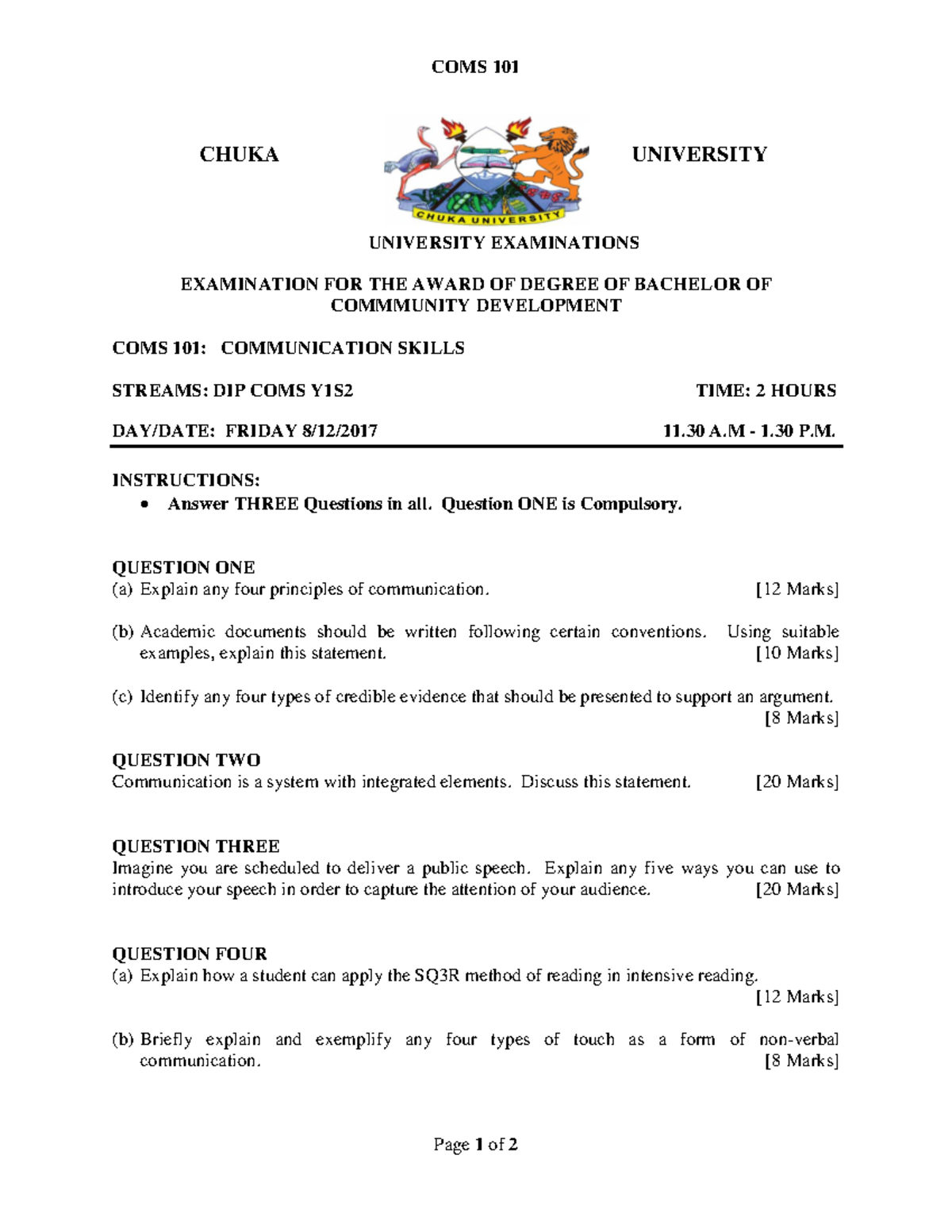 COMS 101: Introduction to Communication Skills - Exam Review Notes ...