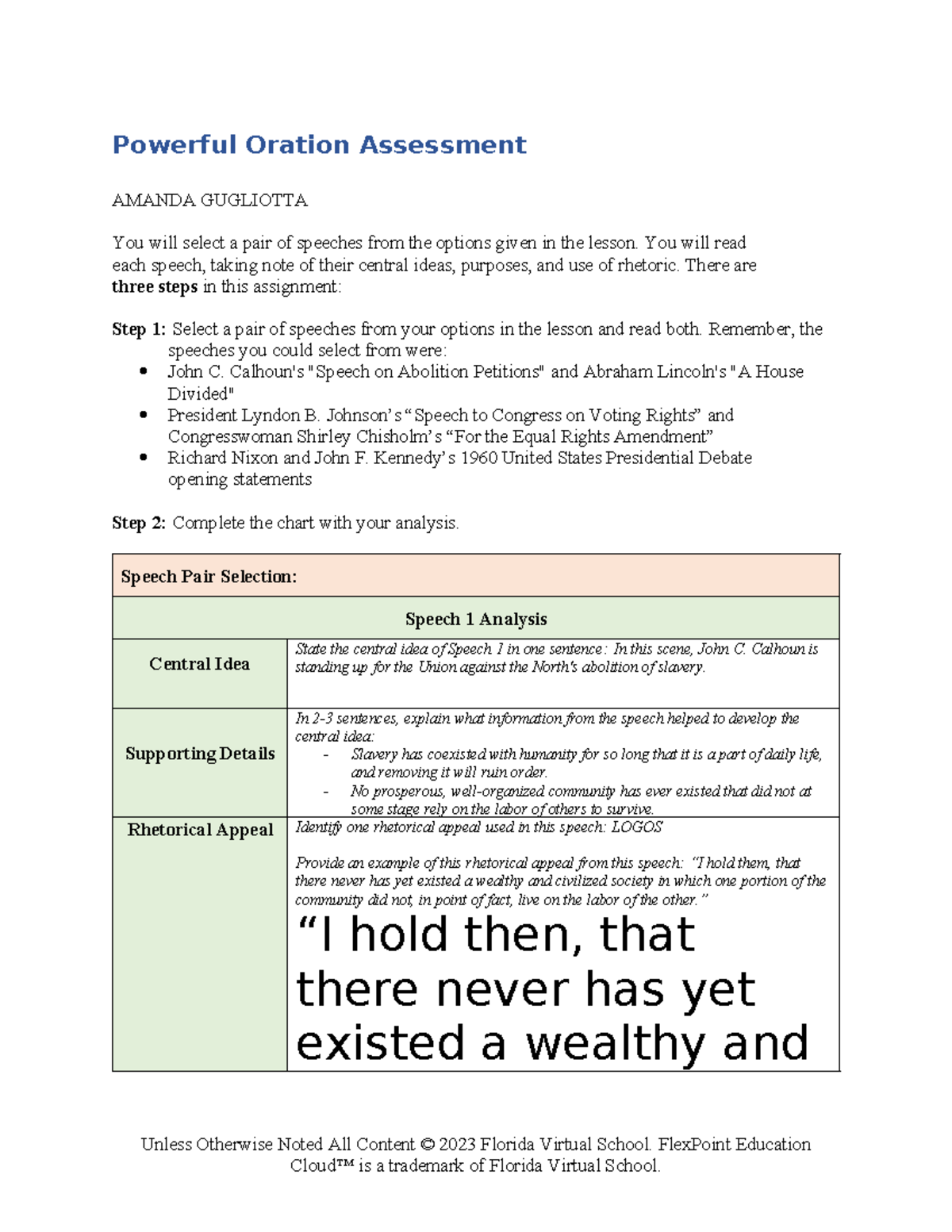 Powerful Oration Assessment: Speech Analysis for 04 02 Course 22 - Studocu