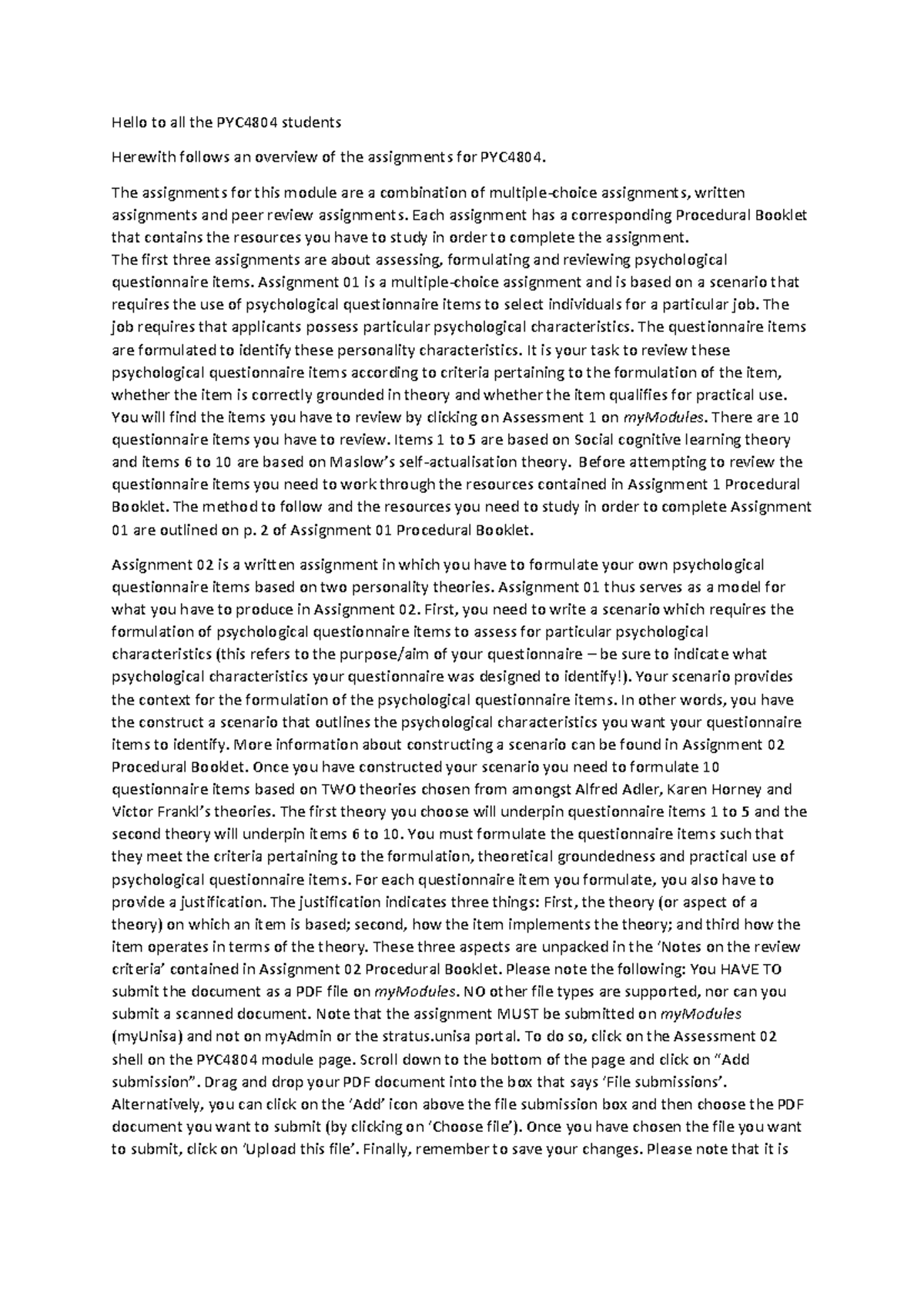 PYC4804 Assignments Overview and Guidelines for 2025 - Studocu