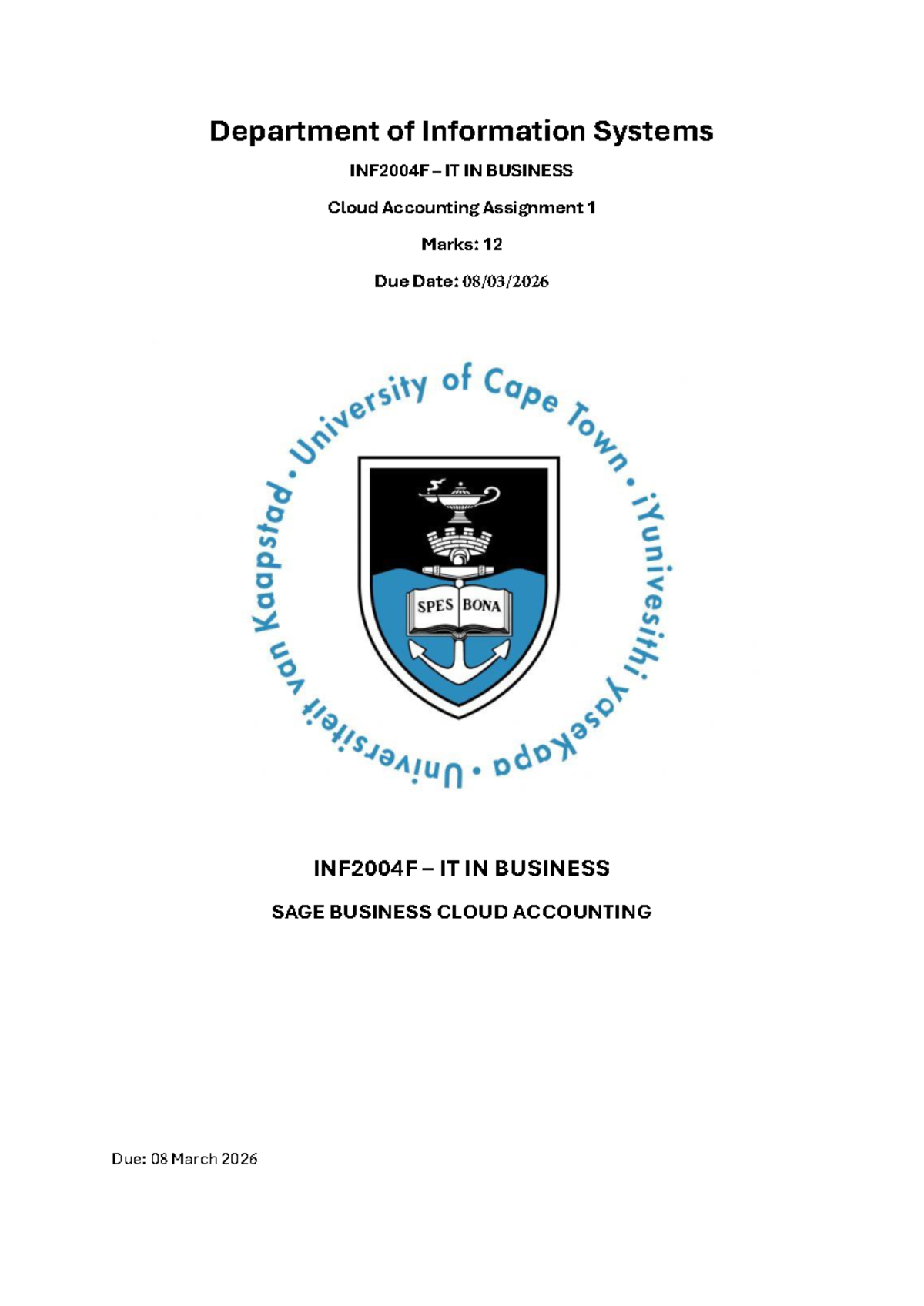 INF2004F Sage Accounting Assignment 1: Cloud Accounting Setup Guide ...