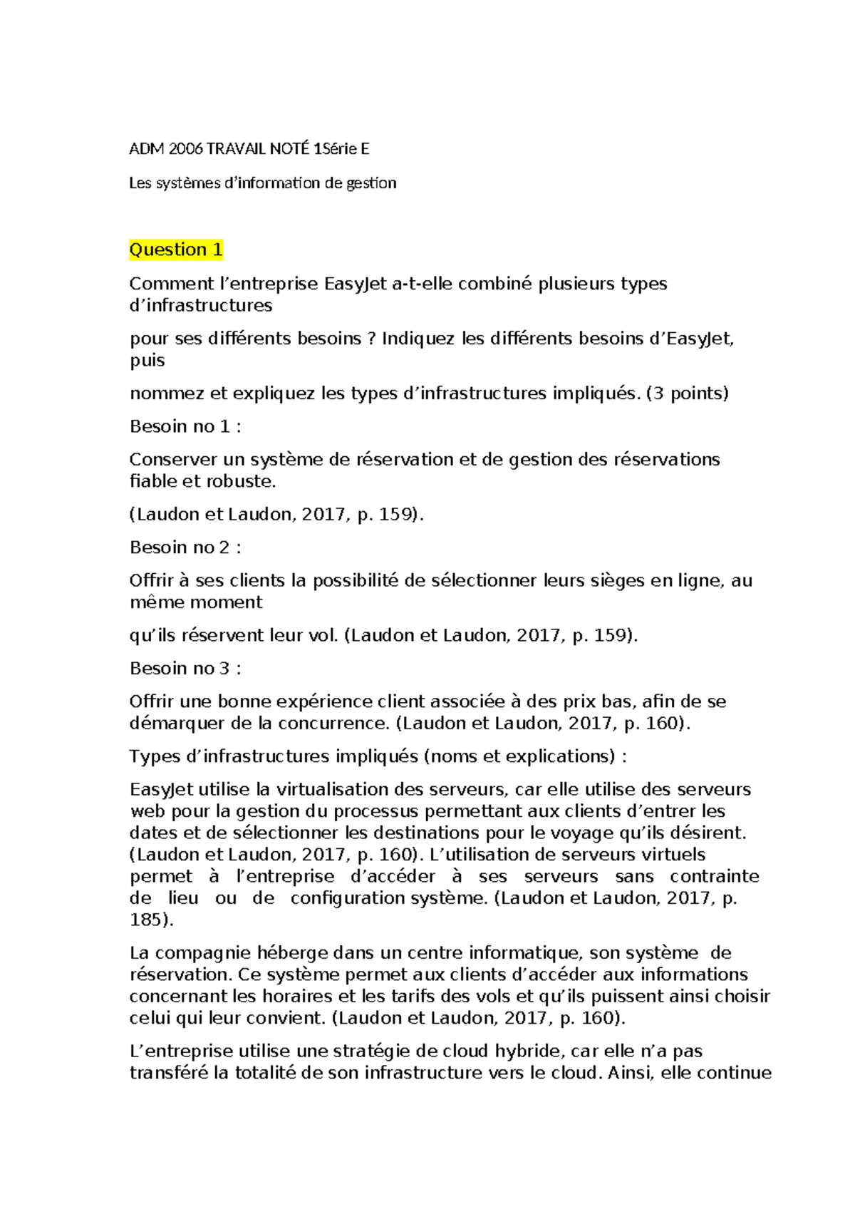 TN1 ADM 2006 Travail Noté: Systèmes de Gestion EasyJet - Studocu