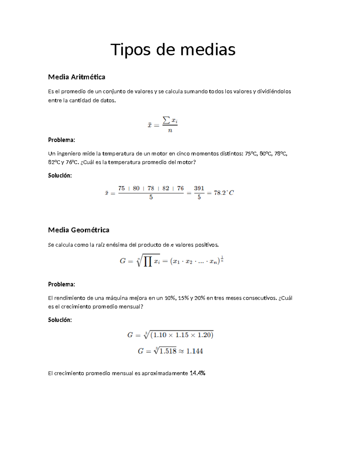 Tipos de medias - dwacwqec - Tipos de medias Media Aritmética Es el promedio de un conjunto de ...