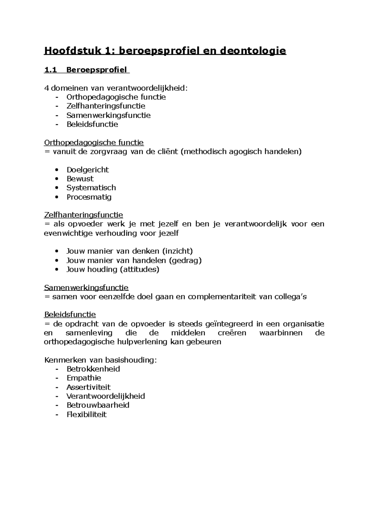 Beroepsidentiteit en Werkveld: Beroepsprofiel en Deontologie Hoofdstukken - Studocu