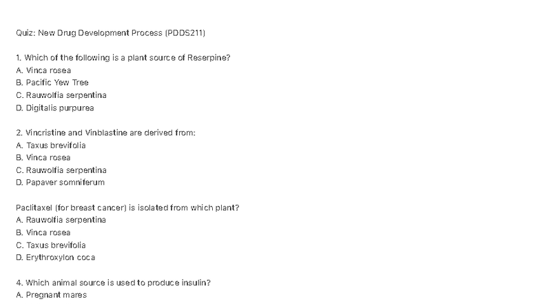 Quiz: New Drug Development Process (PDDS211) - Questions & Answers ...