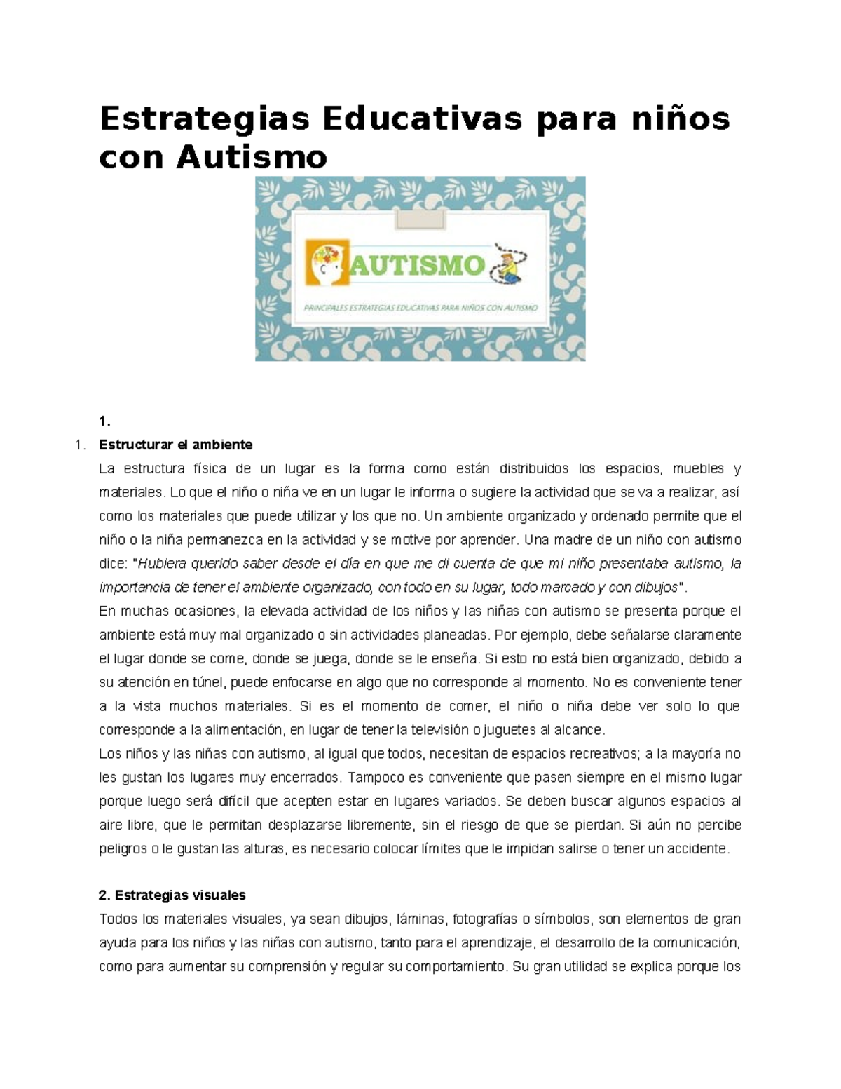 Estrategias de Intervención para Niños con Autismo: Guía Práctica - Studocu