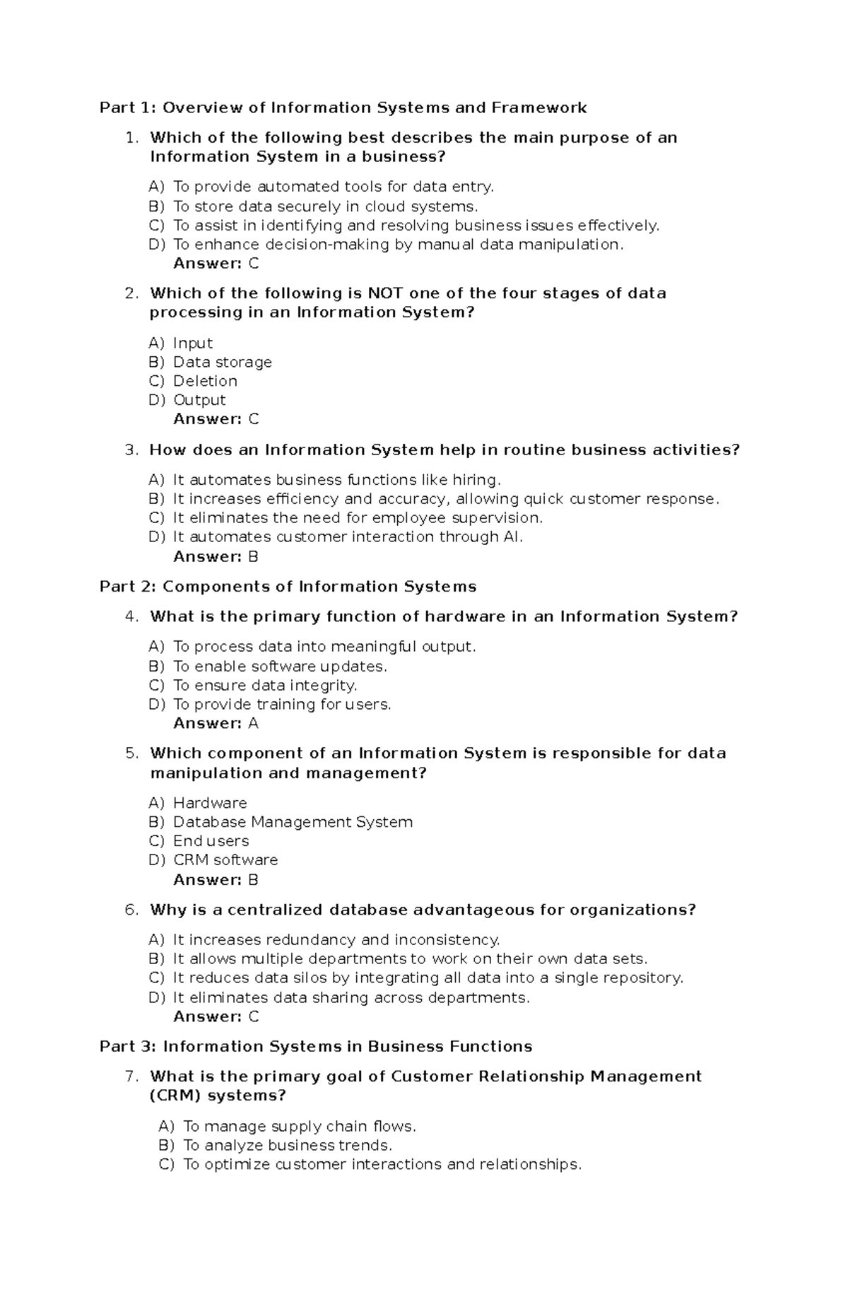 MIS 101: Overview of Information Systems - Key Concepts & Questions - Studocu