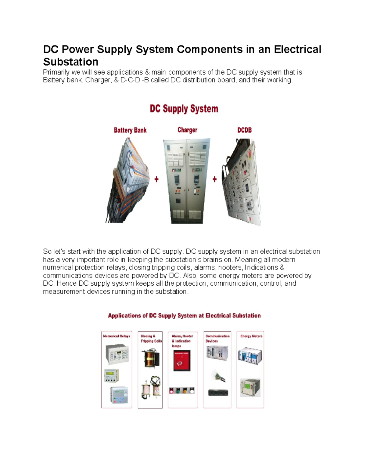 Unit 2 last - notes - DC Power Supply System Components in an ...