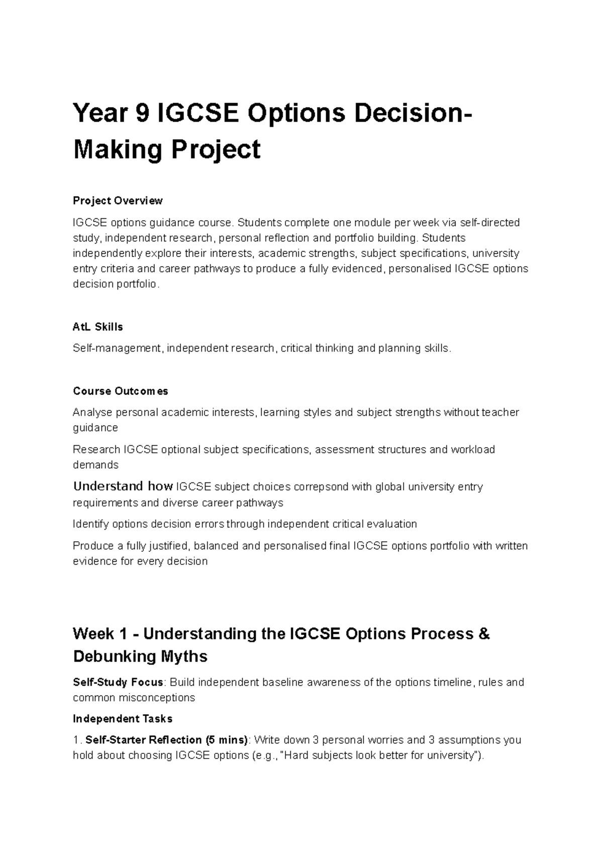 IGCSE Options Decision-Making Project Overview: Term 2 Guide - Studocu