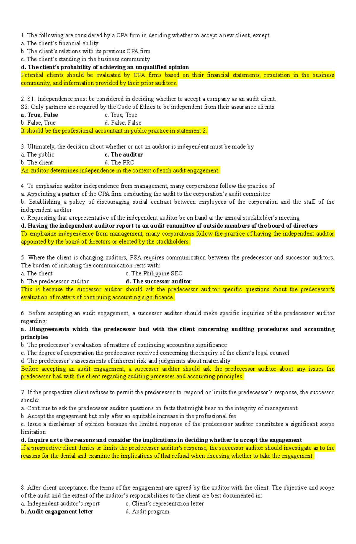 Audit Theory Midterm Quiz 1 - Key Concepts and Client Evaluation - Studocu