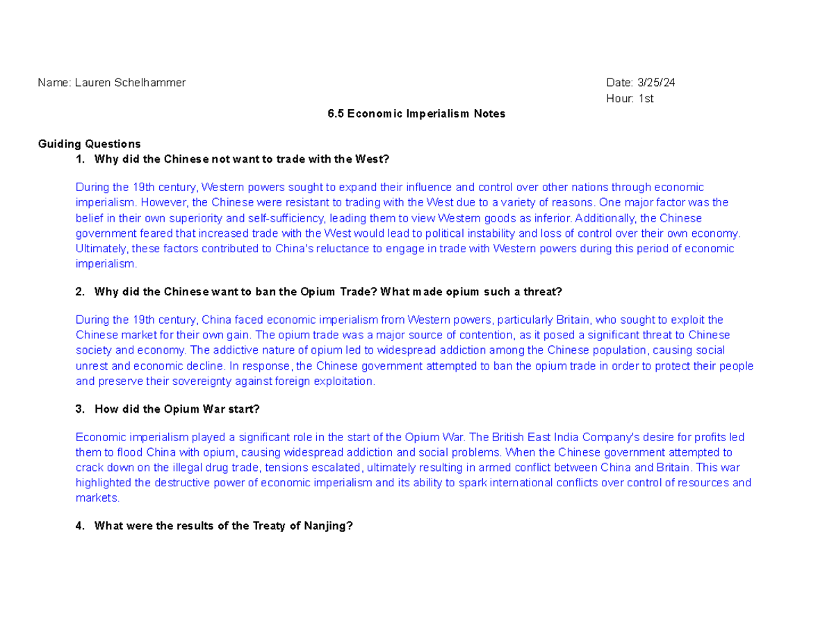 6.5 Economic Imperialism: Key Concepts and Historical Impact Notes ...