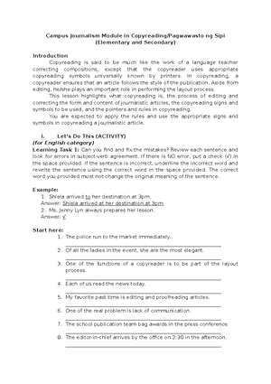 Copy Reading Fact Sheet 3 - COPYREADING AND HEADLINE WRITING Directions ...