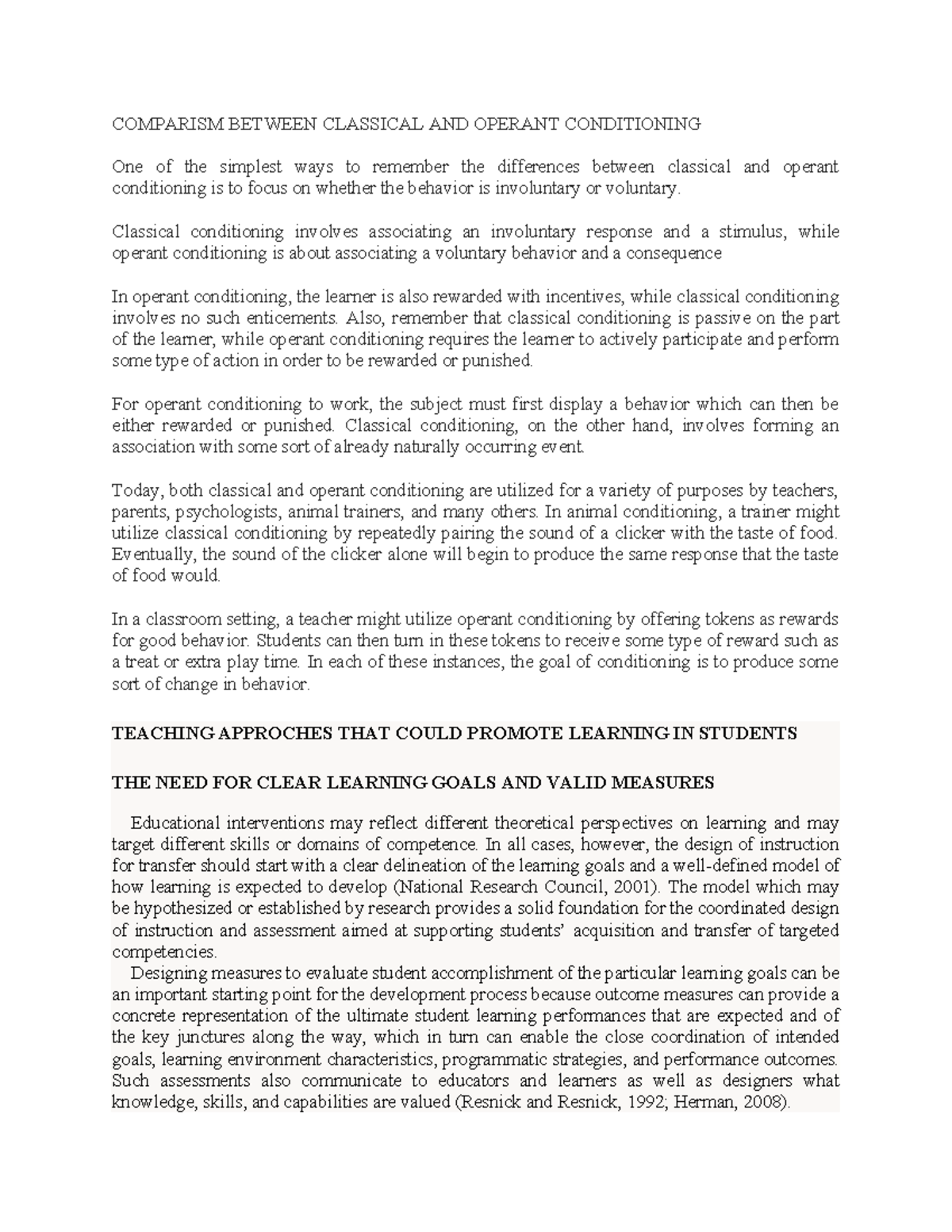 Comparism Between Classical AND Operant - COMPARISM BETWEEN CLASSICAL ...