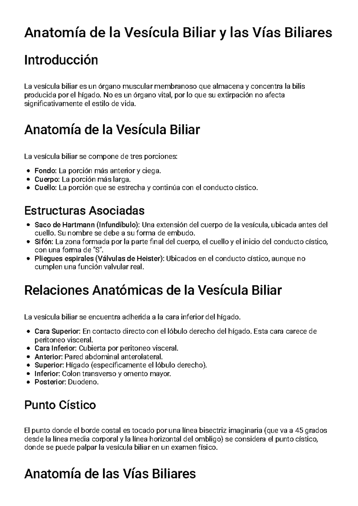 Anatomía de la Vesícula Biliar y Vías Biliares - Guía de Estudio - Studocu