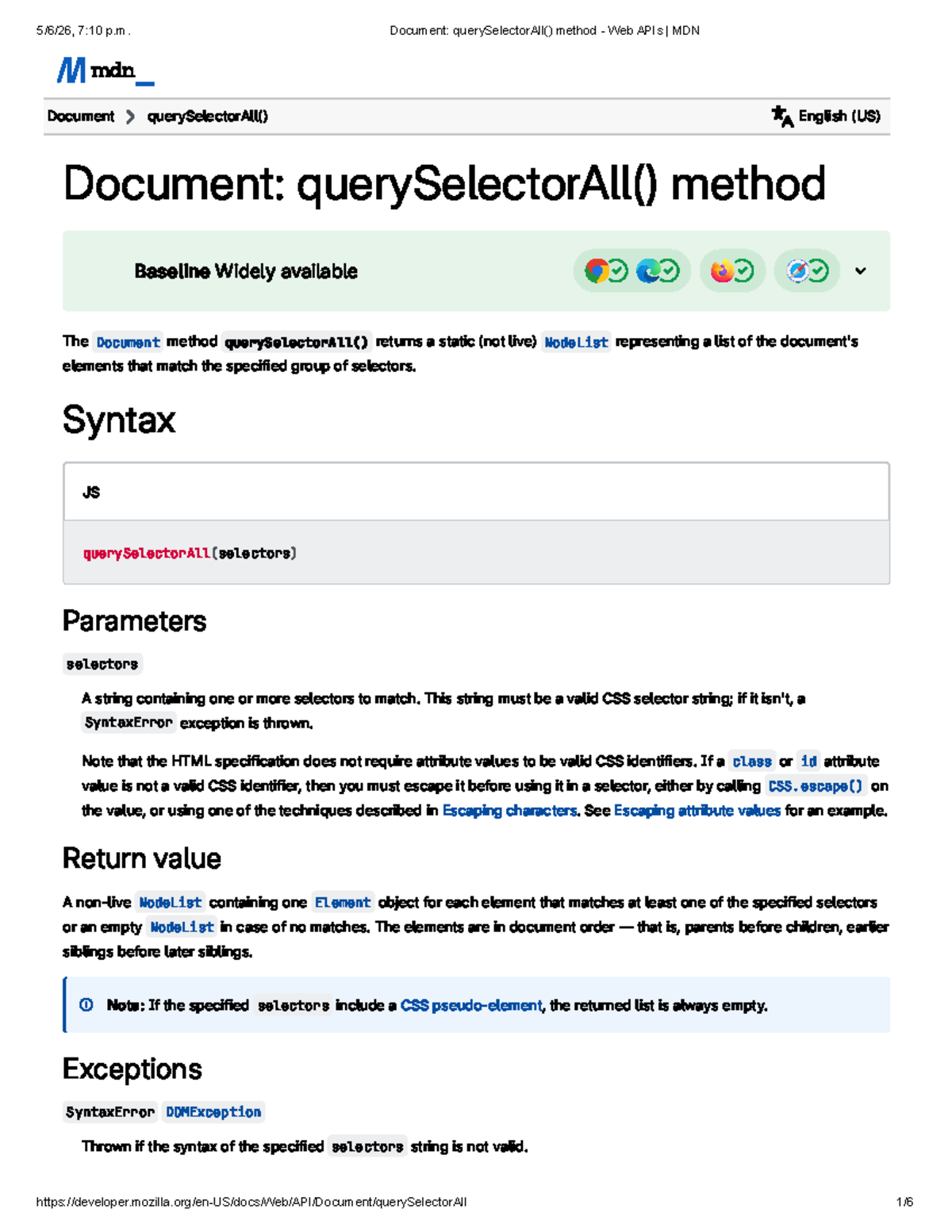 querySelectorAll() Method - Web APIs Documentation - Studocu