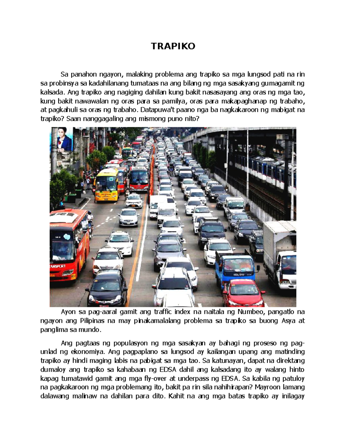 Pag-aaral sa mga Suliranin ng Trapiko sa Pilipinas - Studocu