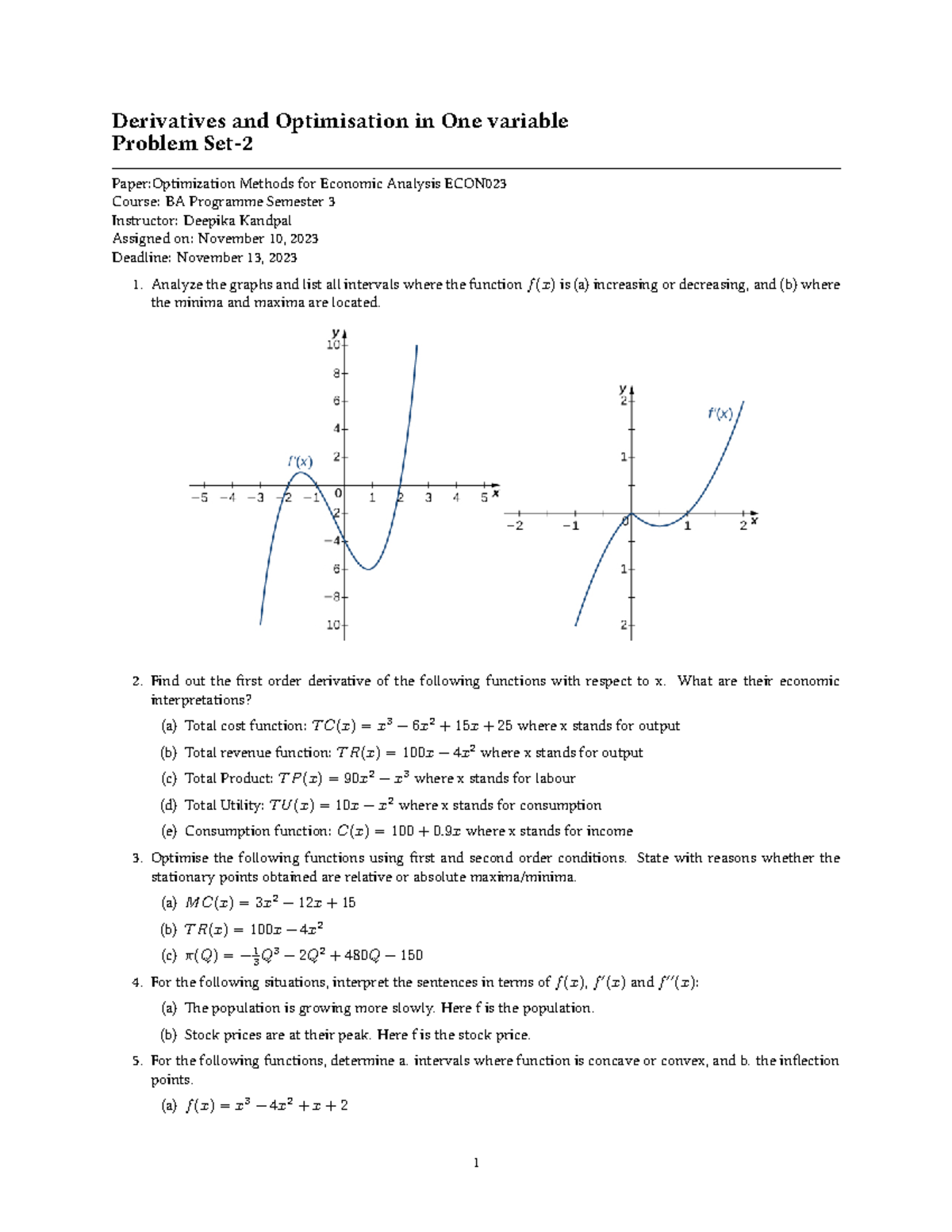 Optimisation Pset 2 - Derivatives and Optimisation in One variable ...