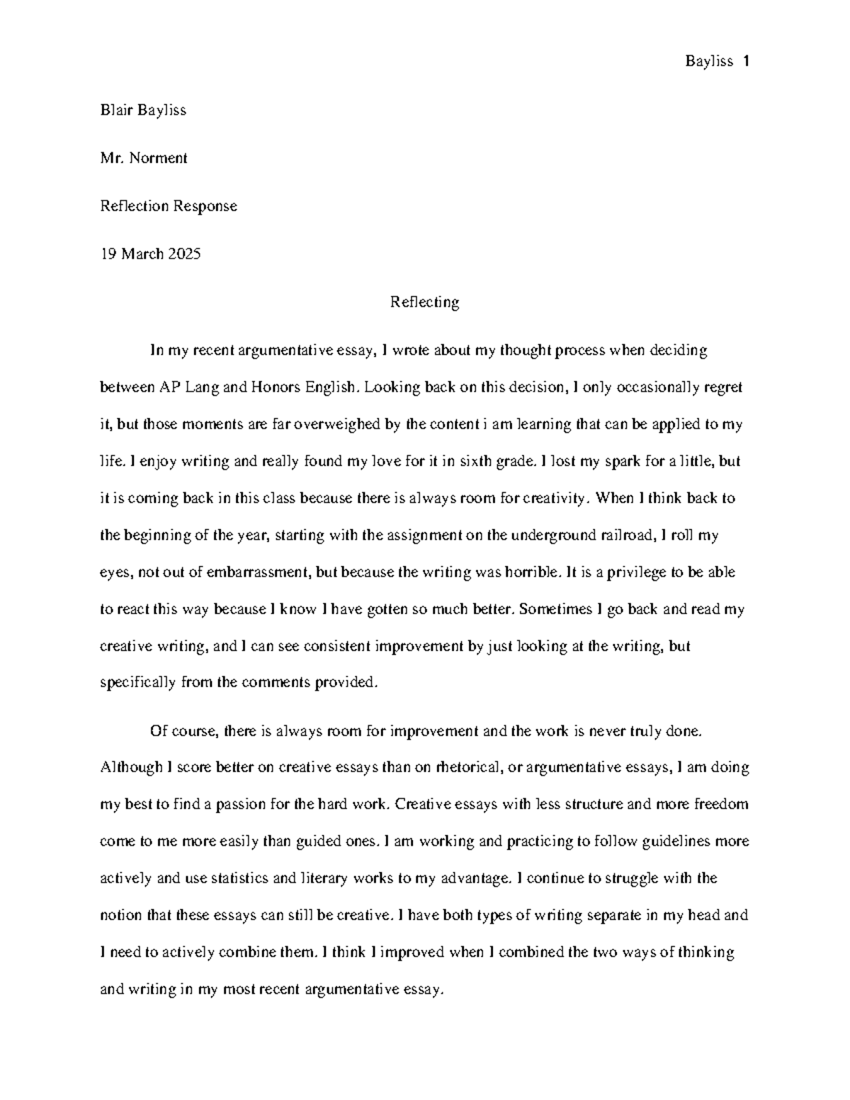 Reflection on Writing Growth in AP Lang: A Personal Journey - Studocu