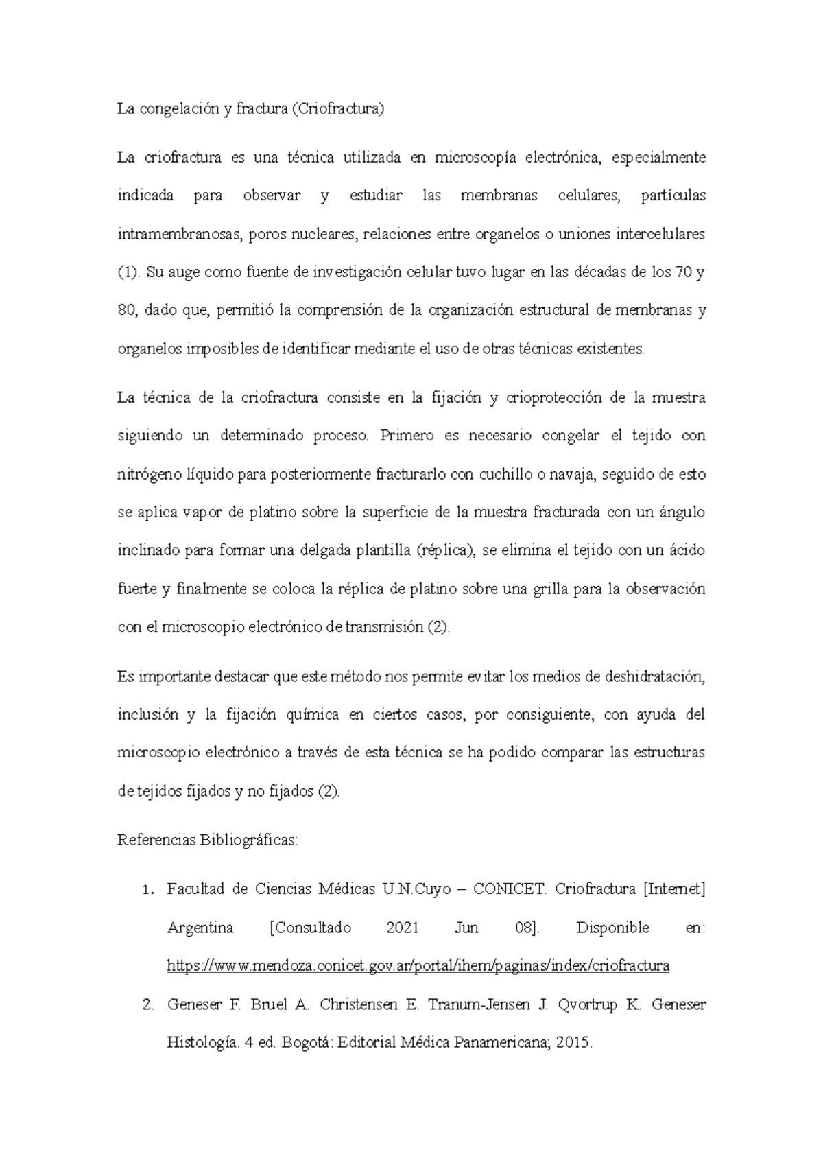 Resumen 1 - Apuntes sobre la Criofractura en Microscopía Electrónica ...
