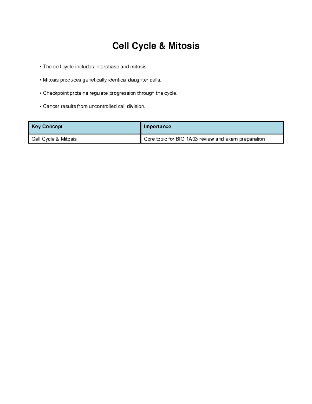 08 Cell Cycle and Mitosis - Bio 1A03 - Cell Cycle & Mitosis • The cell ...
