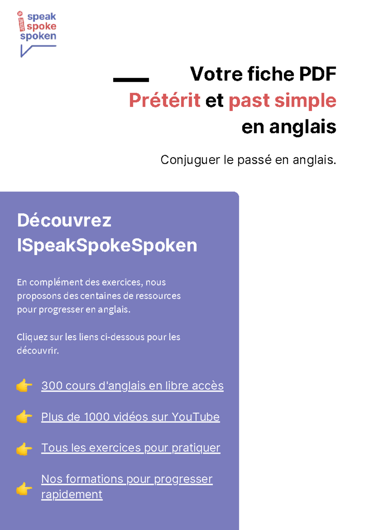 Fiche de Révision : Prétérit et Past Simple en Anglais - Cours d ...
