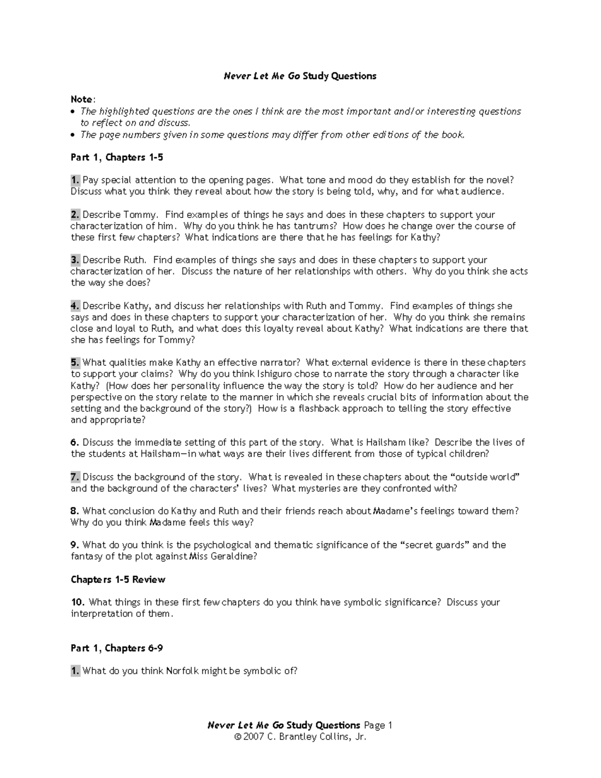 Never Let Me Go (ENG 101) Study Questions and Key Themes - Studocu