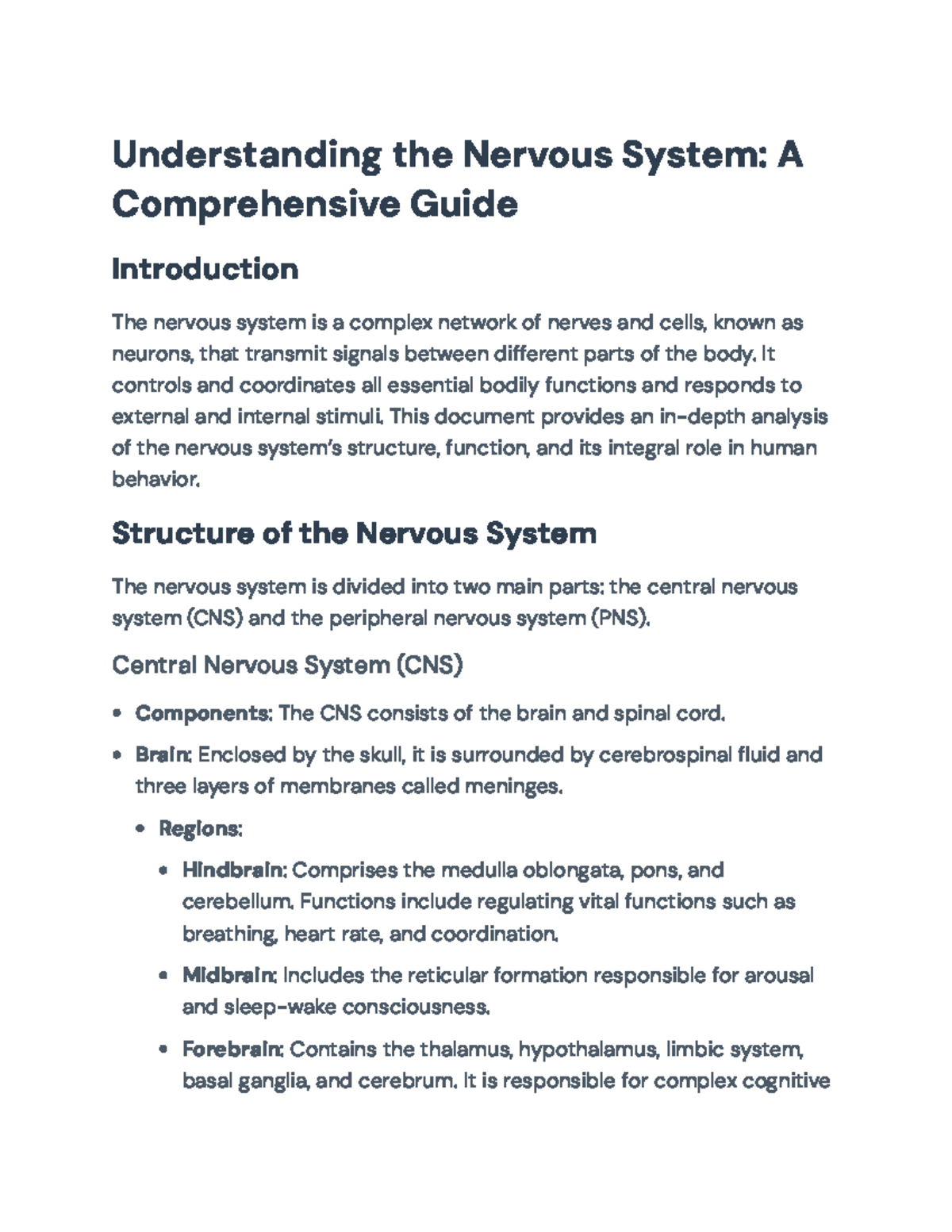 Comprehensive Guide to the Nervous System: Structure and Function - Understanding the Nervous ...