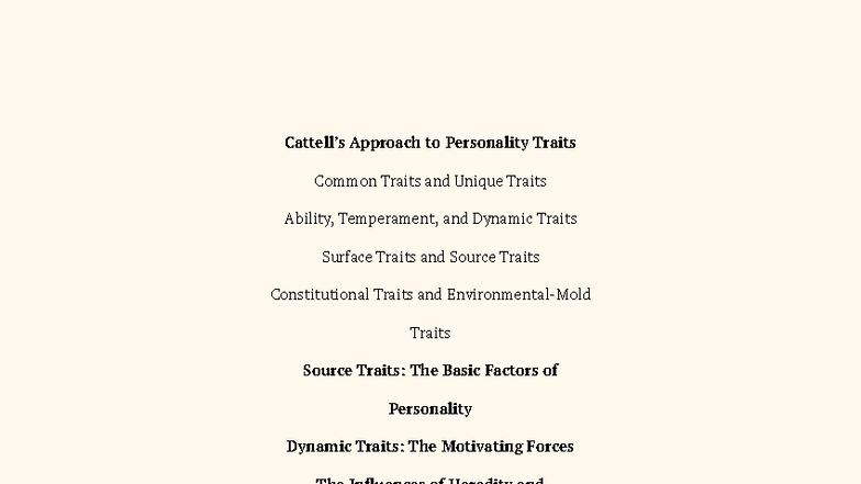 Cattell's Personality Traits: Common, Unique, and Developmental ...