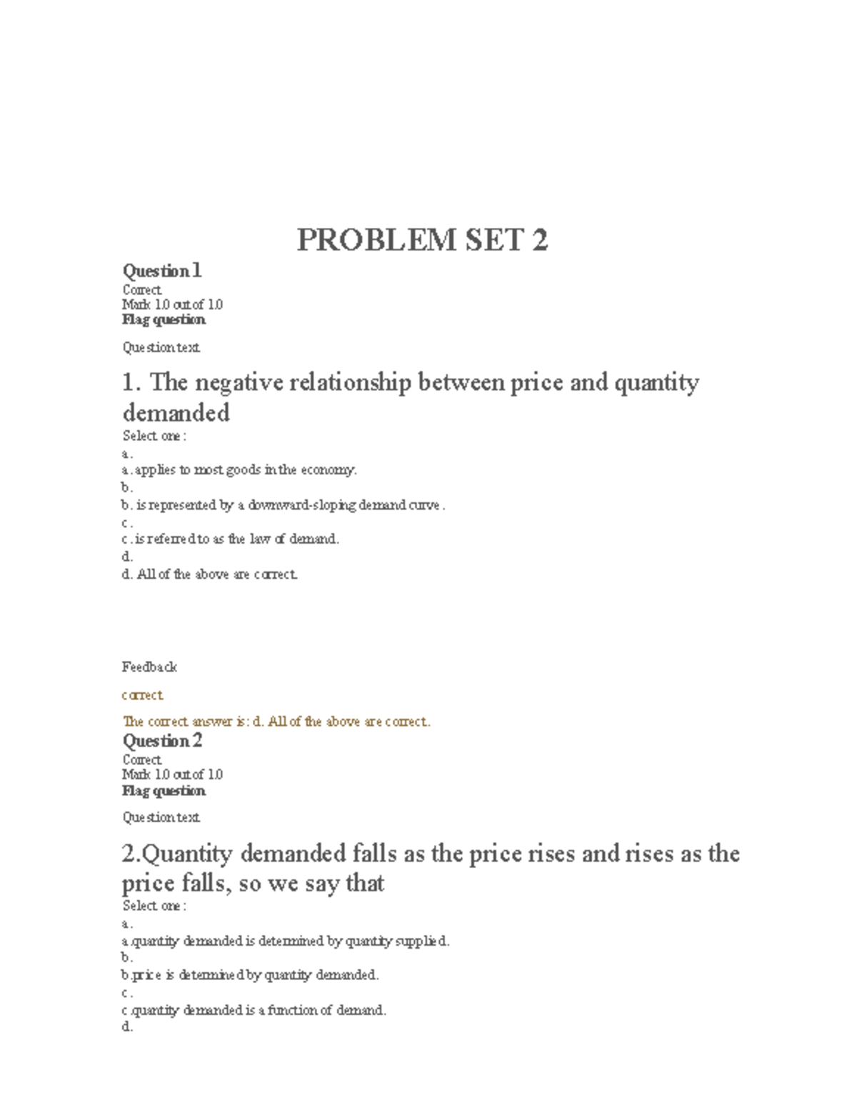 ECON 101 Problem Set 2: Demand and Supply Analysis Answers - Studocu
