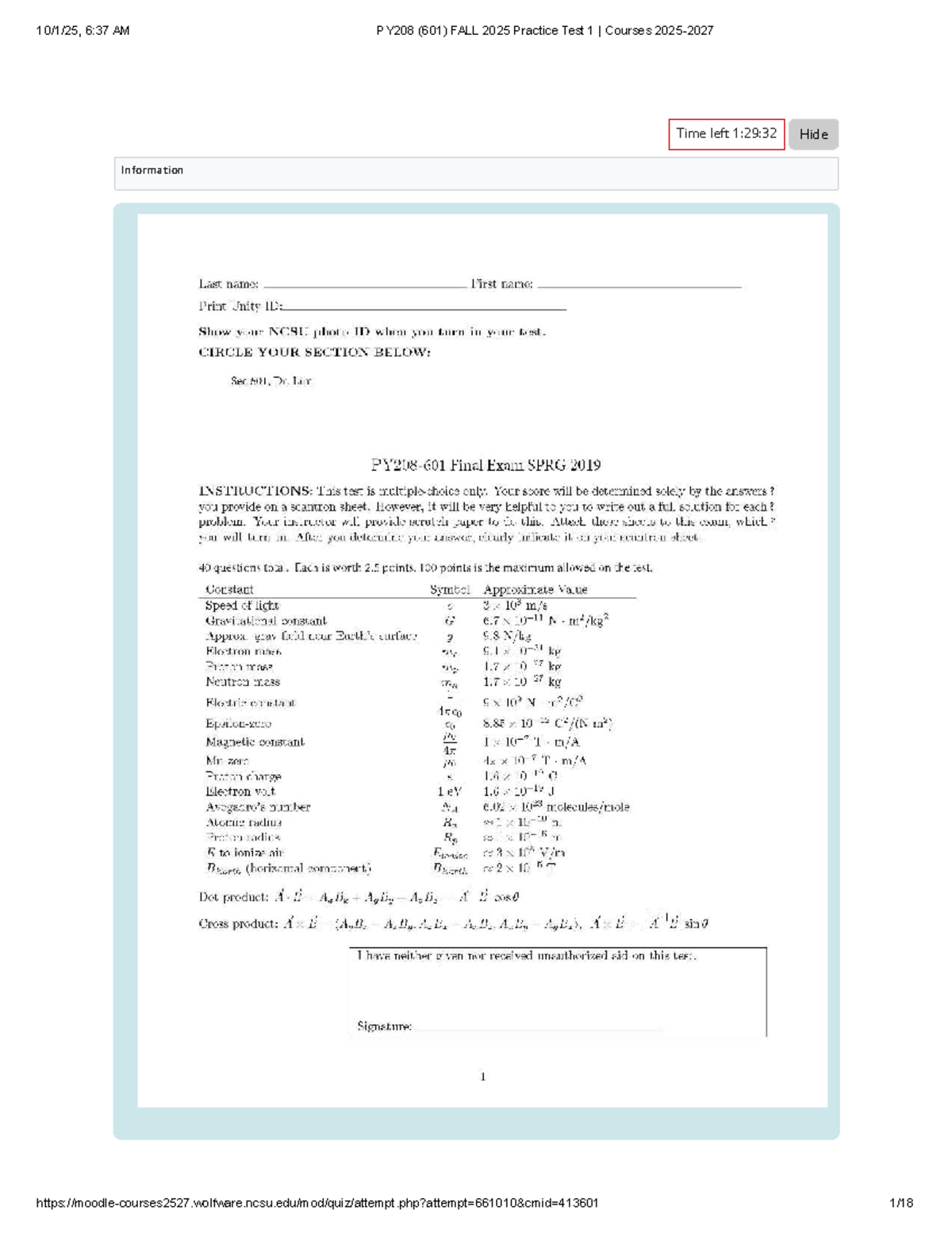 PY208 (601) FALL 2025 Practice Test 1 Questions and Answers - Studocu