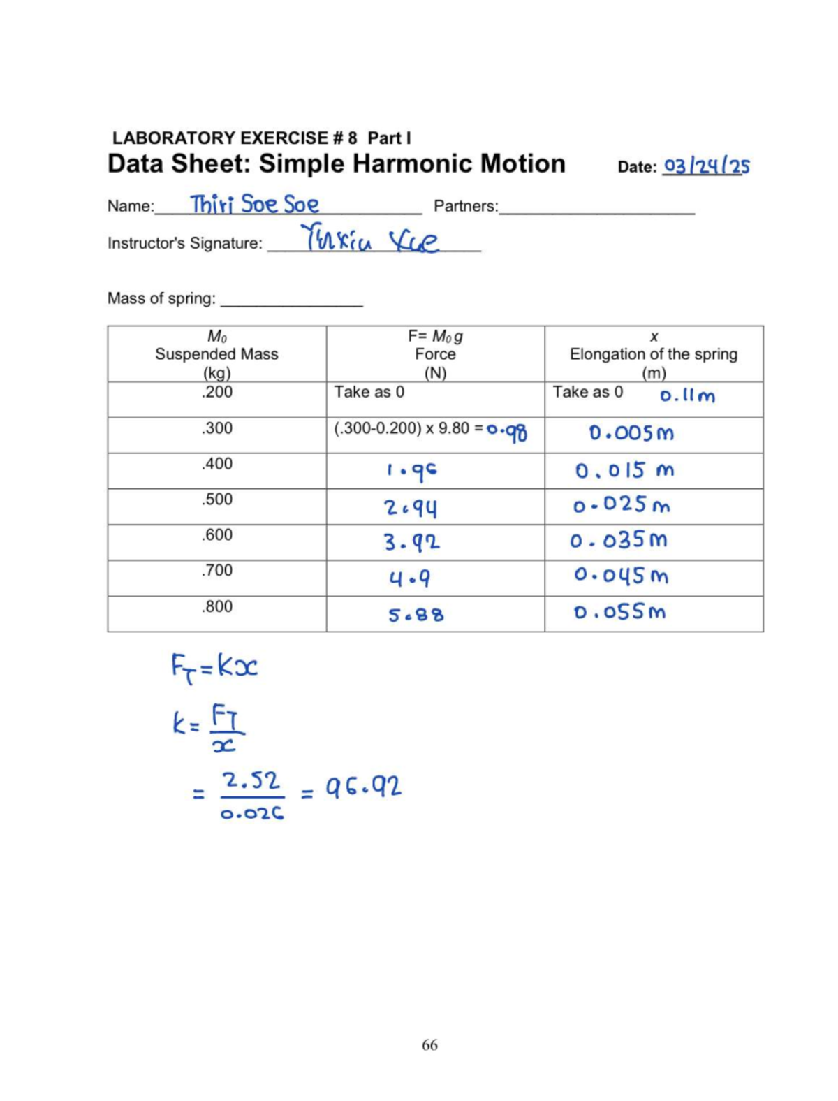 Lab 8 Data Sheet: Simple Harmonic Motion & Pendulum - Phys 110 - Studocu
