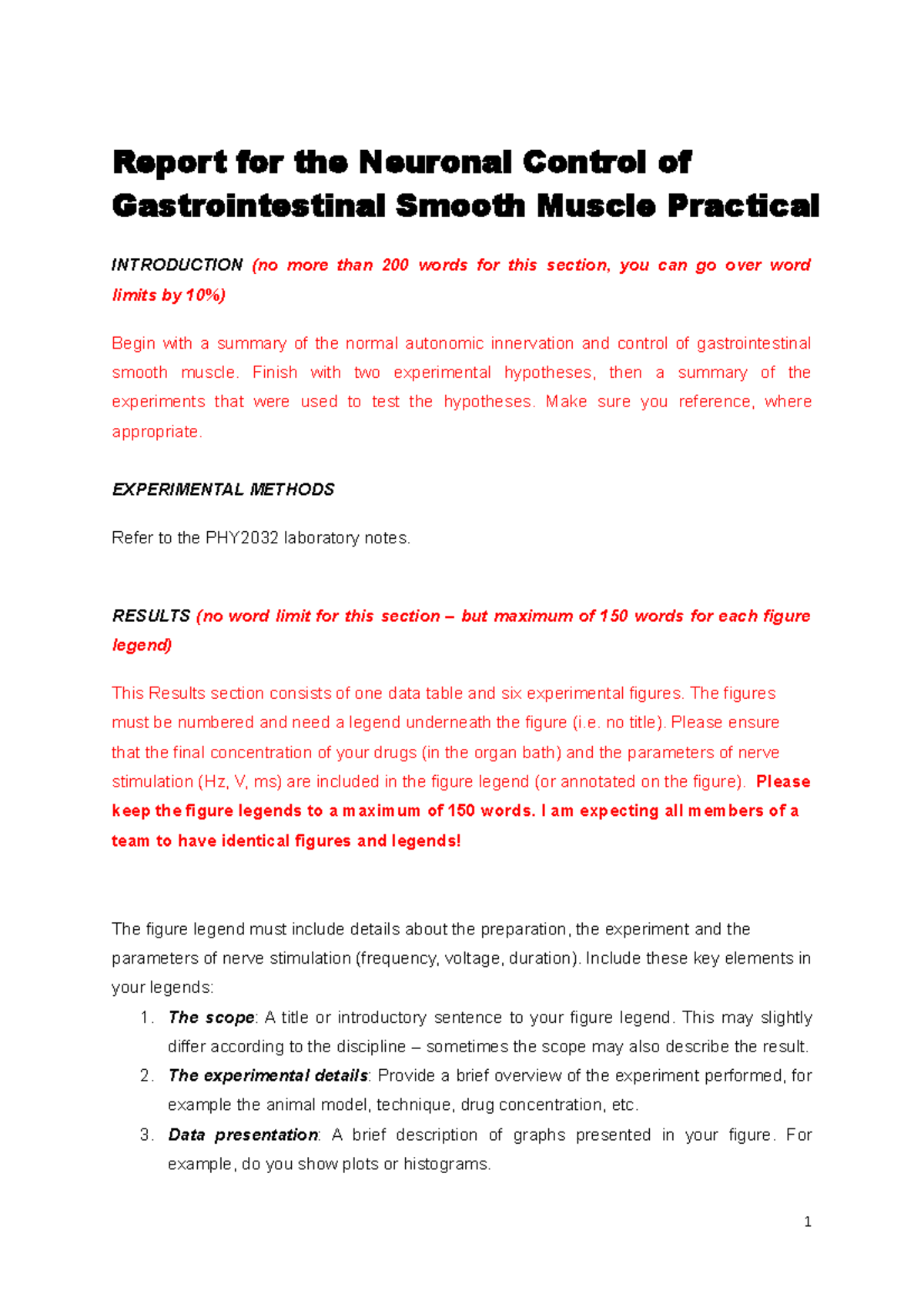 PHY2032 Gut Report Template A 2022 - Report for the Neuronal Control of ...