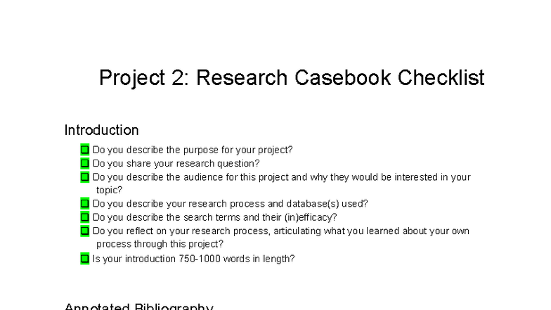 ENG201 Project 2: Research Casebook Checklist Guide - Studocu