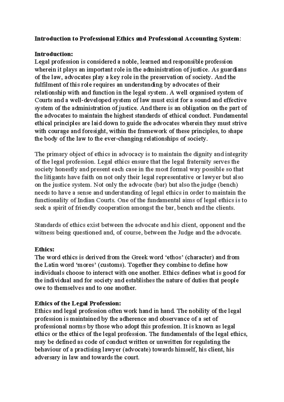 Professional Ethics in Legal Practice: An Overview and Analysis - Studocu