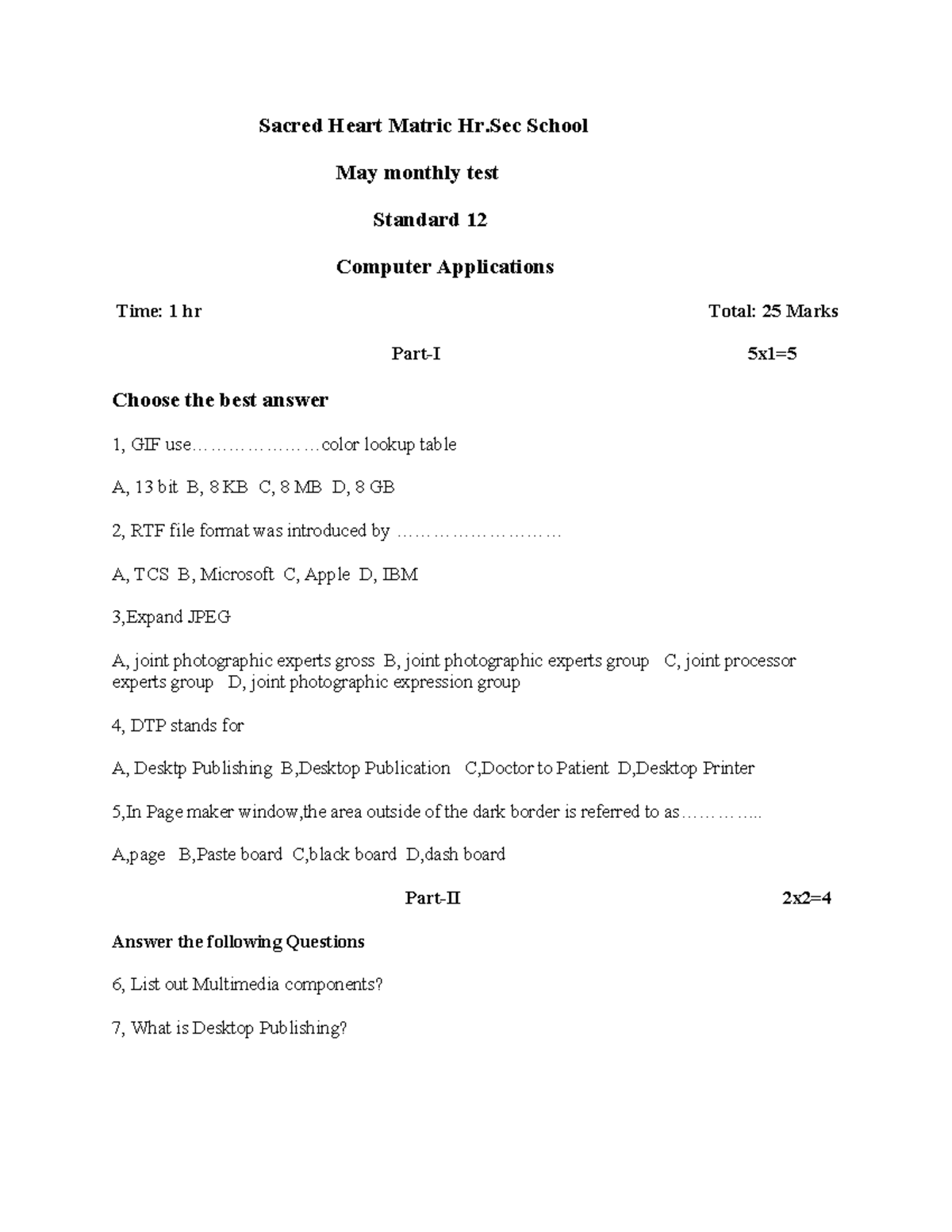 May-CA Standard 12 Monthly Test Questions and Answers - Studocu