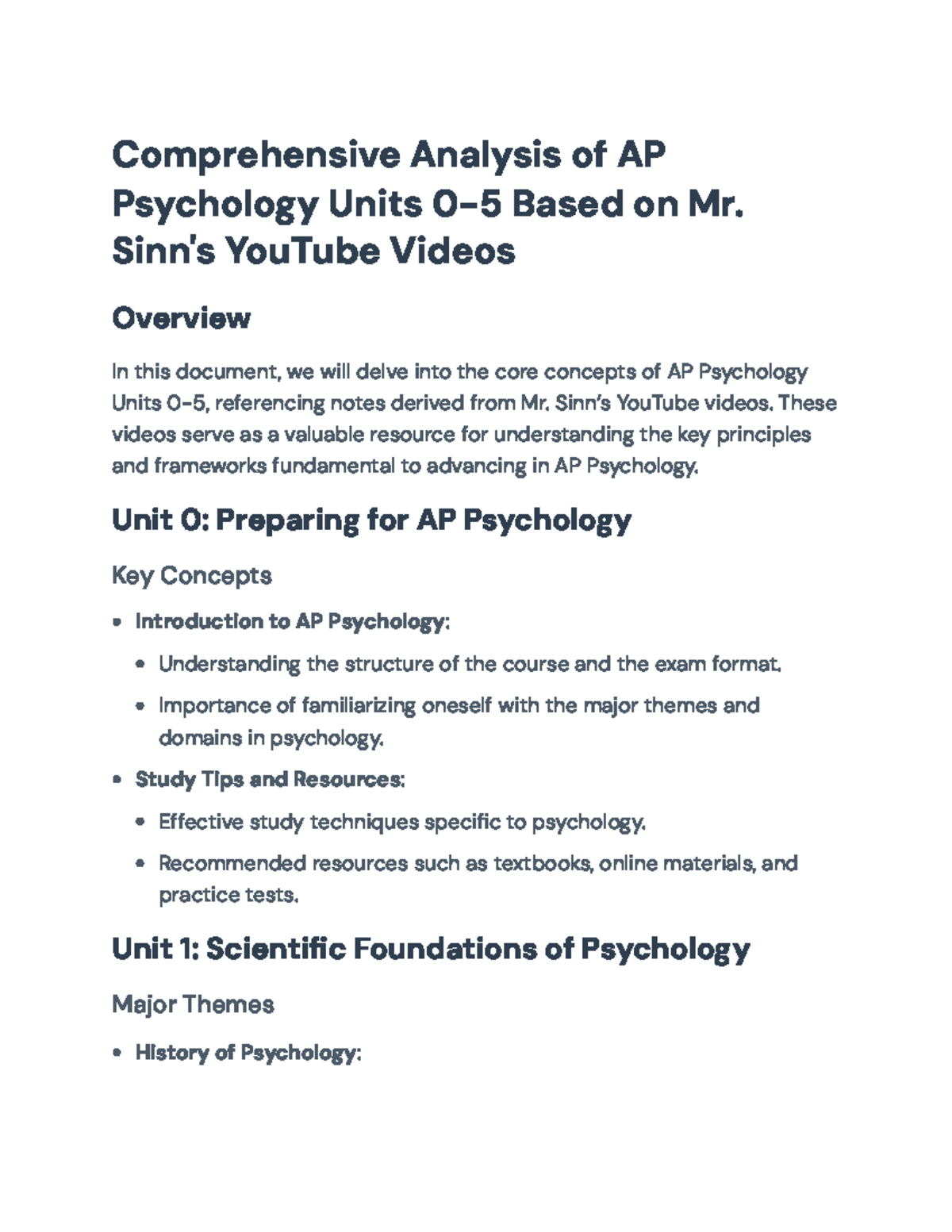 Comprehensive Overview of AP Psychology Units 0-5: Mr. Sinn's Notes ...