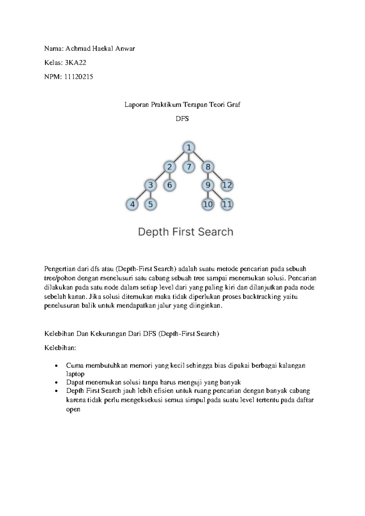 Laporan Praktikum Teori Graf: DFS - Achmad Haekal Anwar 3KA22 11120215 ...