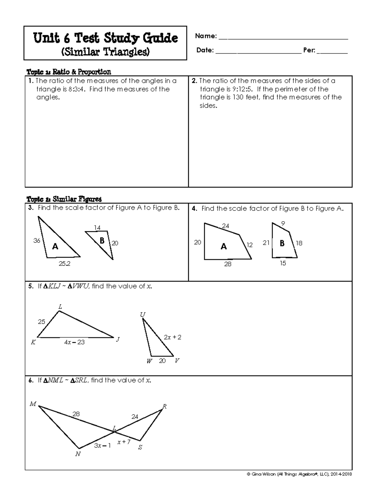 Similar Triangles Study Guide Unit 6 - Gina Wilson - Studocu