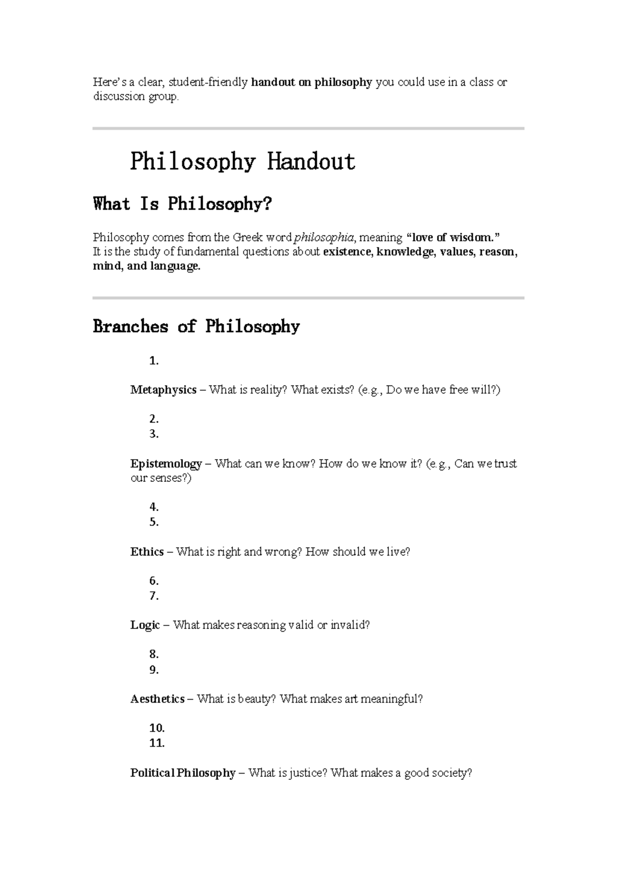 PHIL 101: Overview of Philosophy - Key Concepts and Branches - Studocu