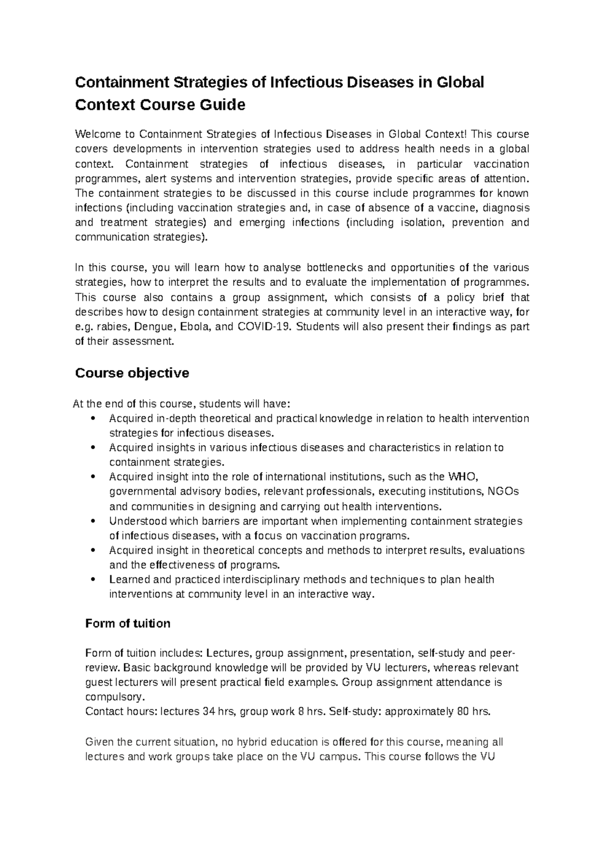 Course Guide: Global Containment Strategies for Infectious Diseases ...