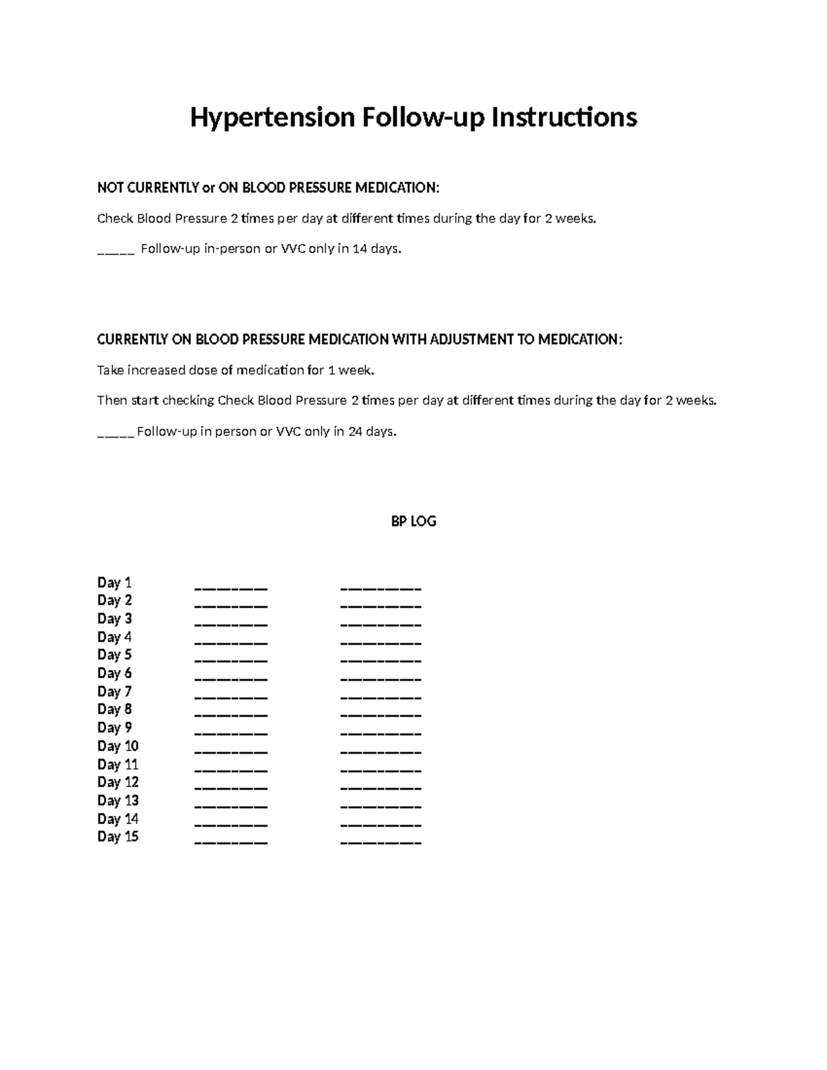 Hypertension Follow-Up Instructions: BP Monitoring Guidelines - Studocu