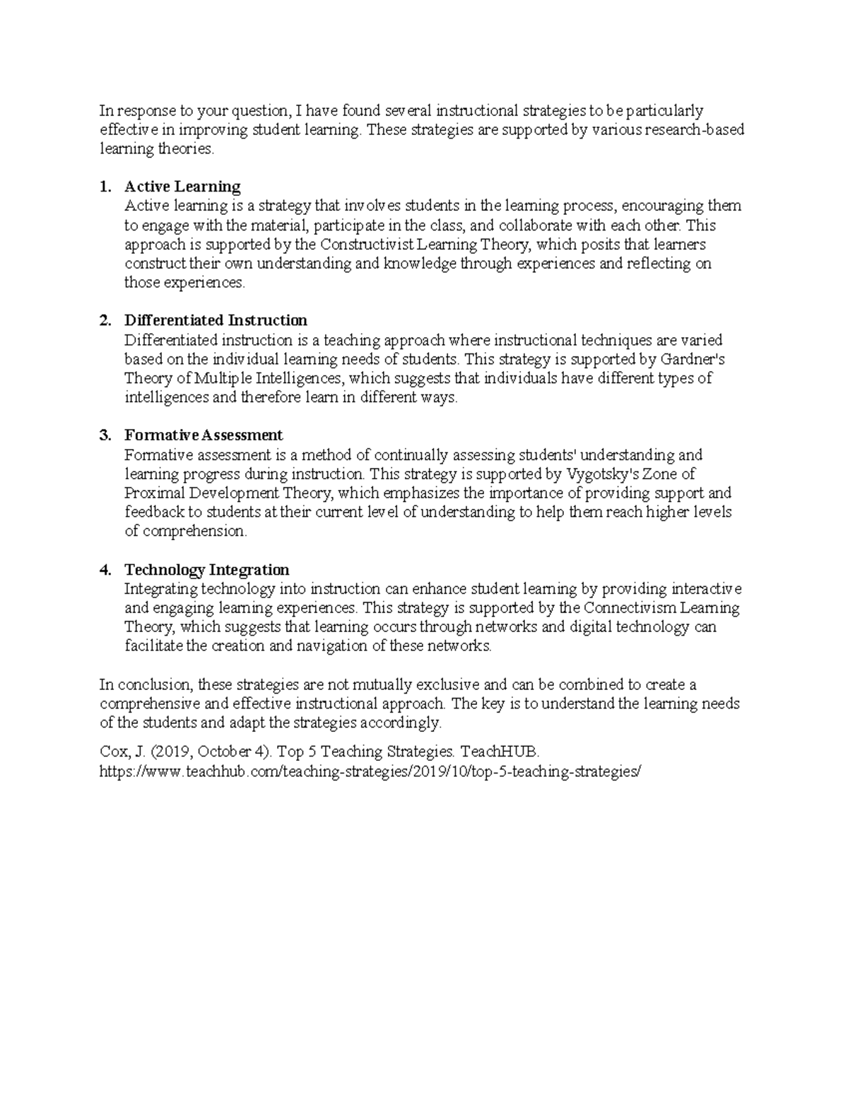 Topic 2 DQ 1: Effective Instructional Strategies for Student Learning ...