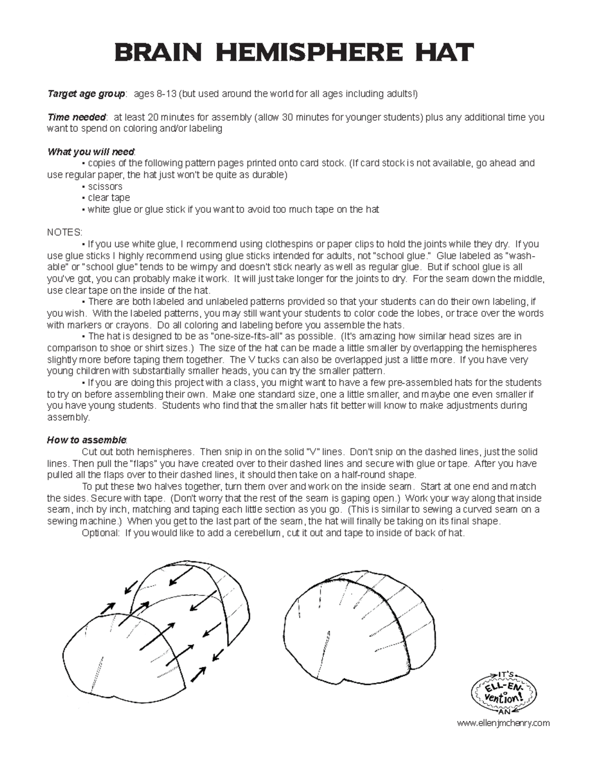 Brain Hemisphere Hat Project for Ages 8-13: Assembly Guide - Studocu
