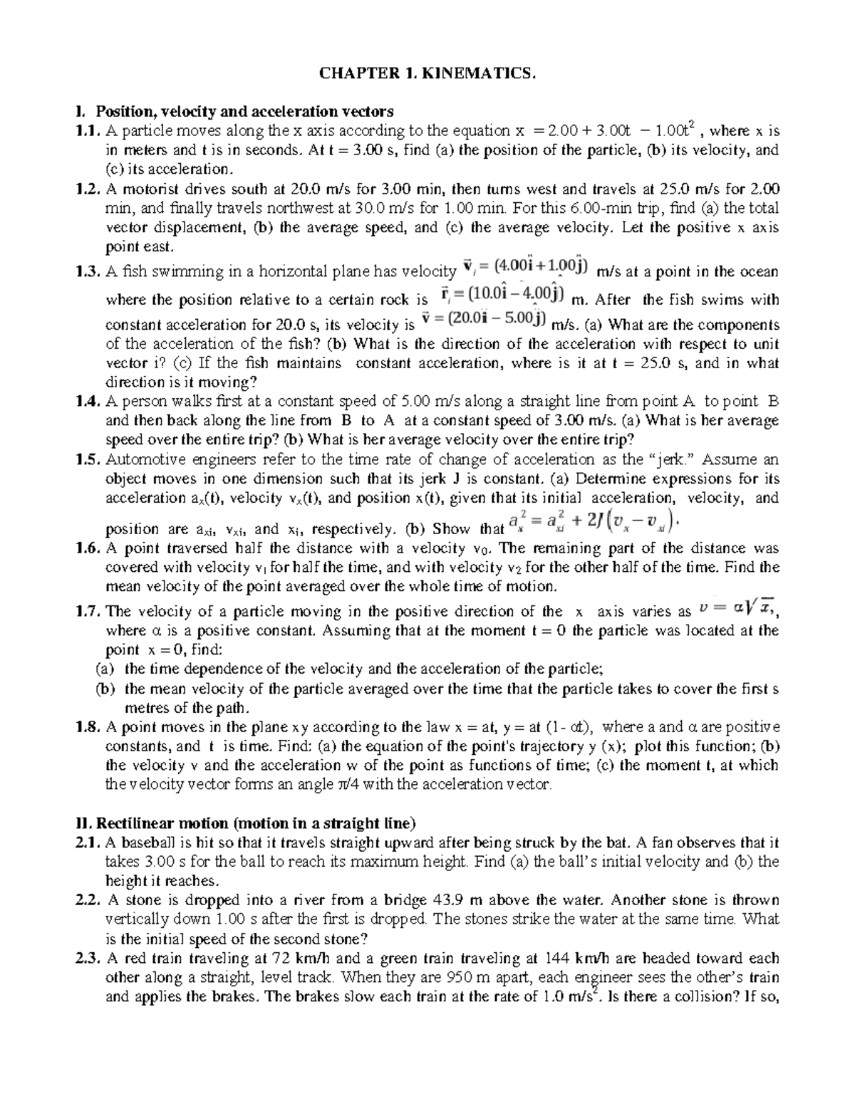 Chapter 1: Kinematics - Lecture Notes and Examples - Studocu