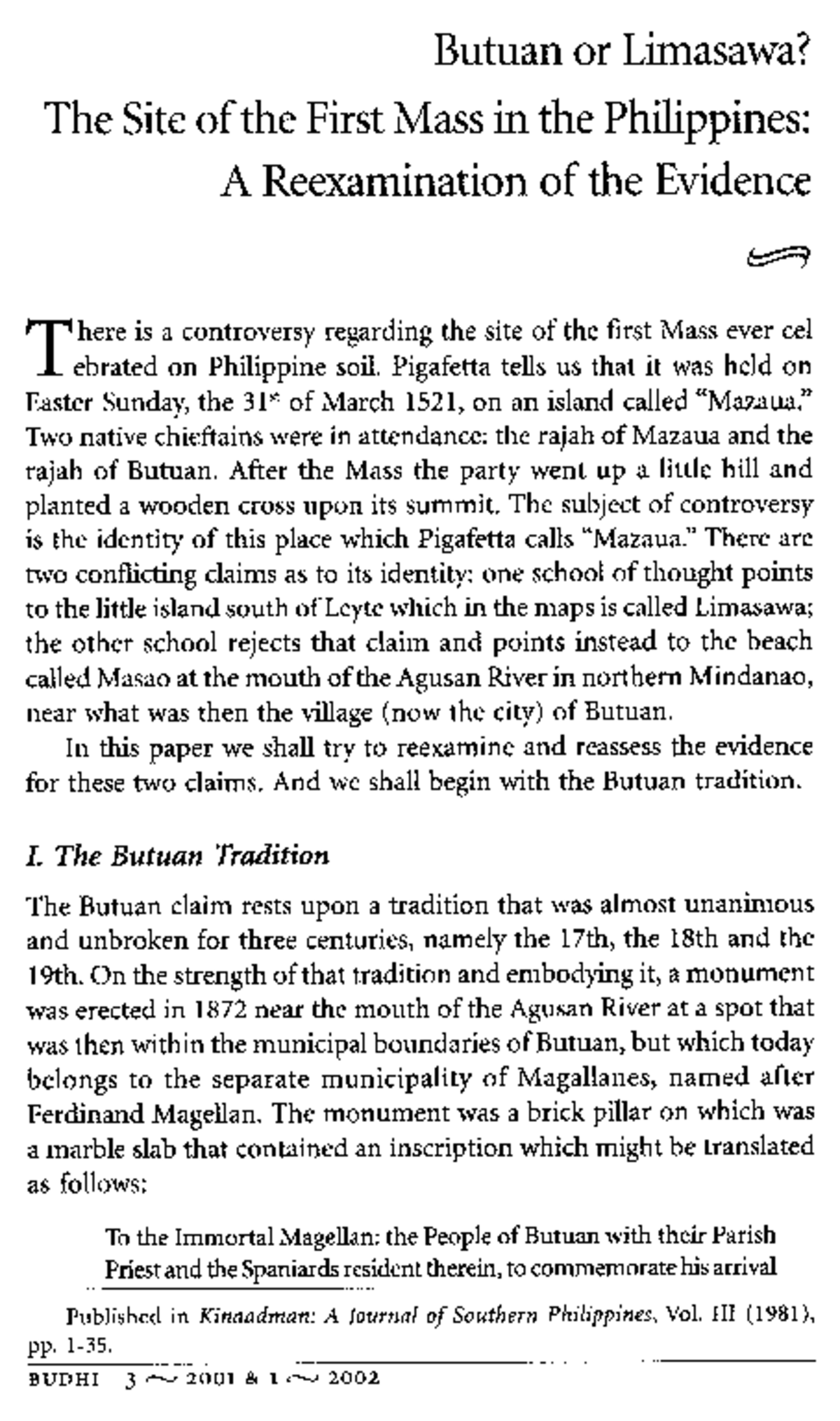 Butuan or Limasawa The Site of the First Mass in the Philippines A ...