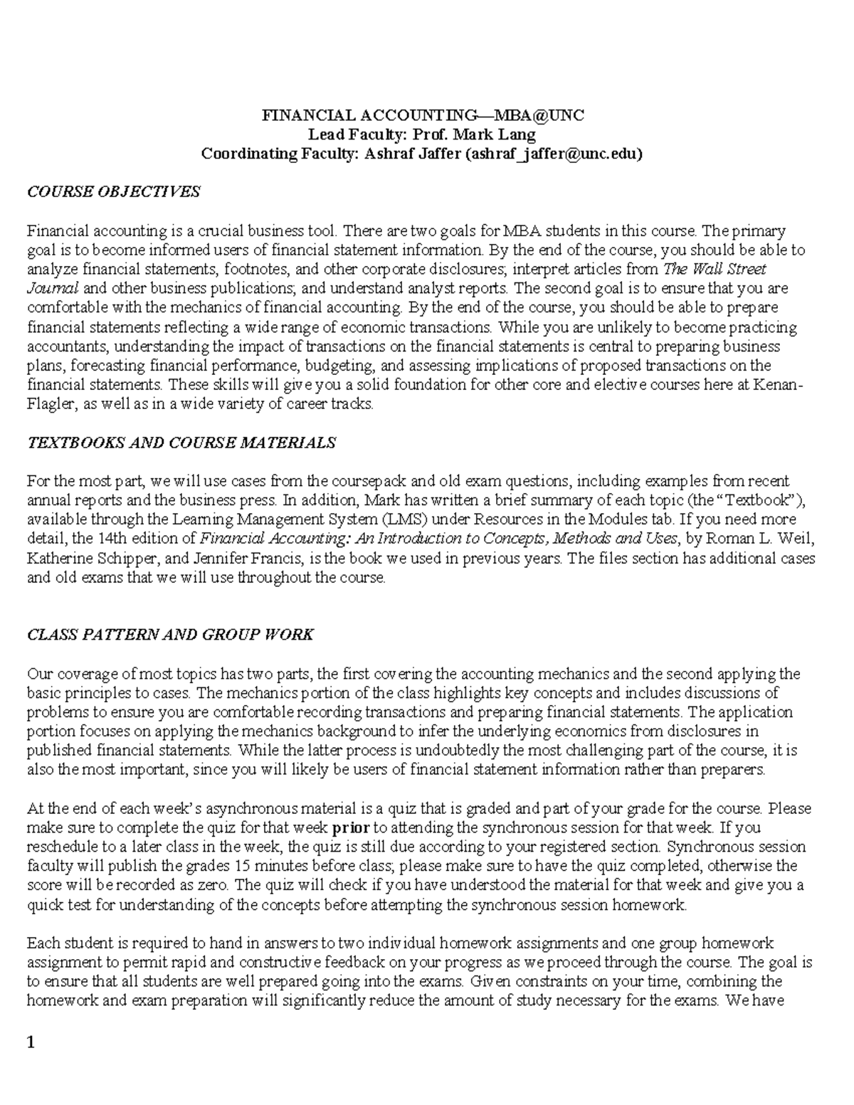 FIN 501: Financial Accounting Syllabus - Fall 2023 - Studocu